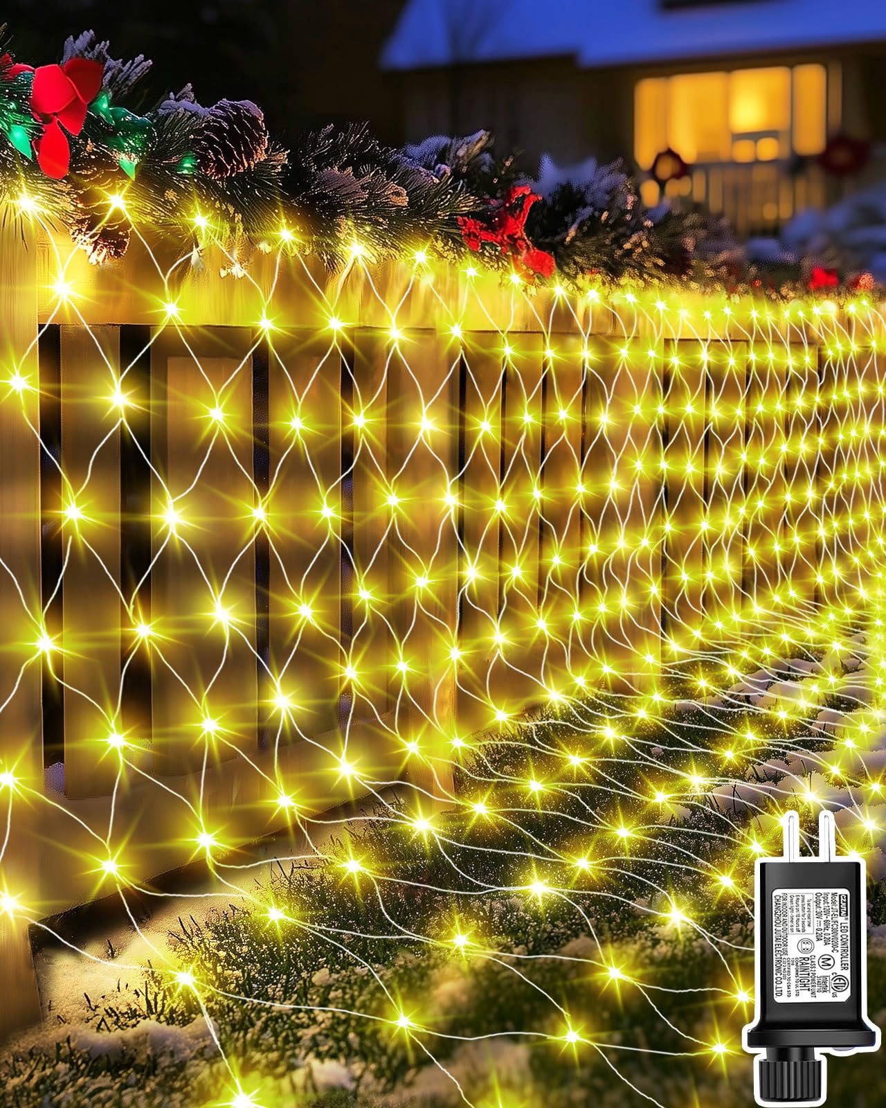 Christmas Net Lights 12ft x 5ft, 360 LED Outdoor Mesh Lights with 8 ...