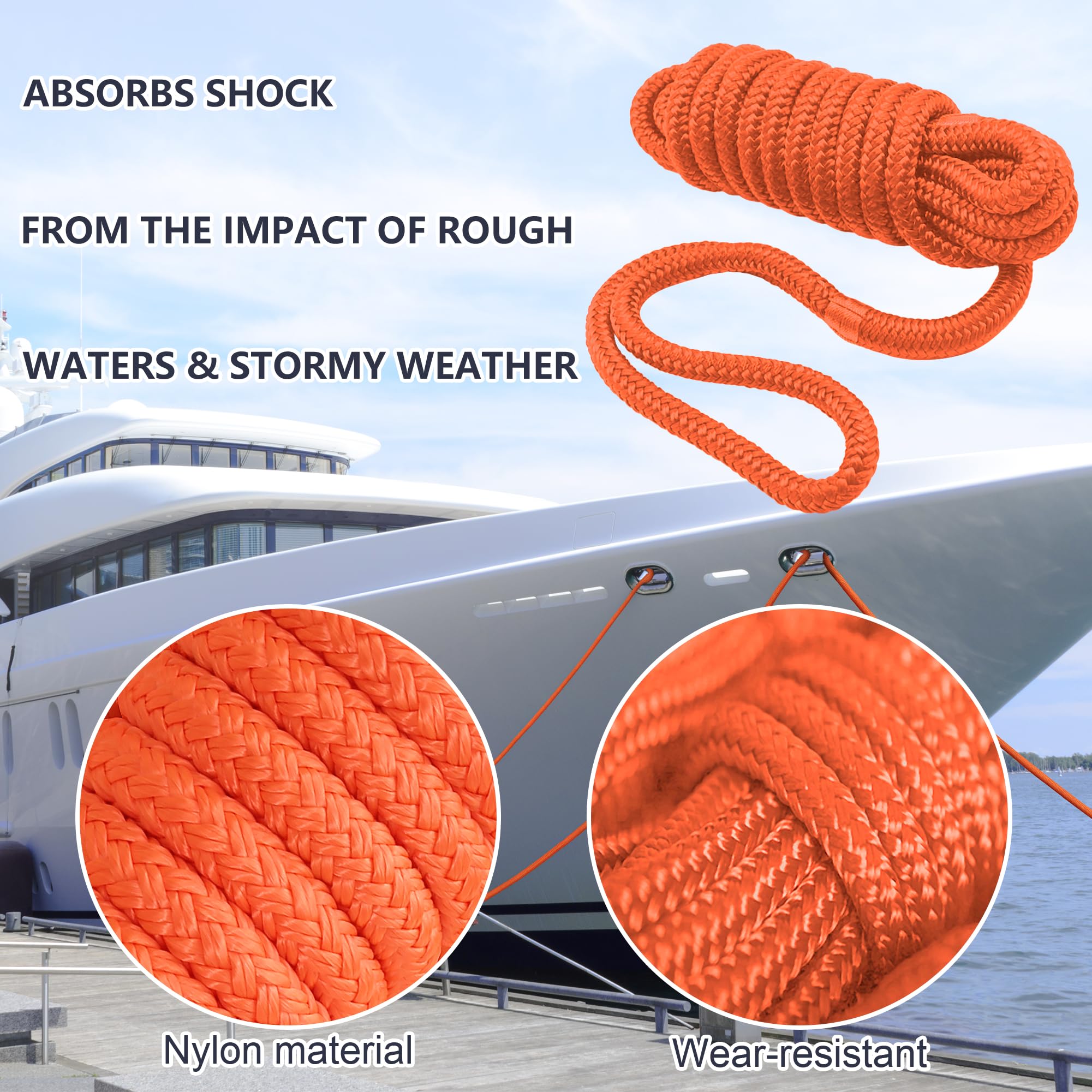 Snapklik.com : AOLEBA Dock Lines 3/8 X 15 For Boats, Double Braided ...