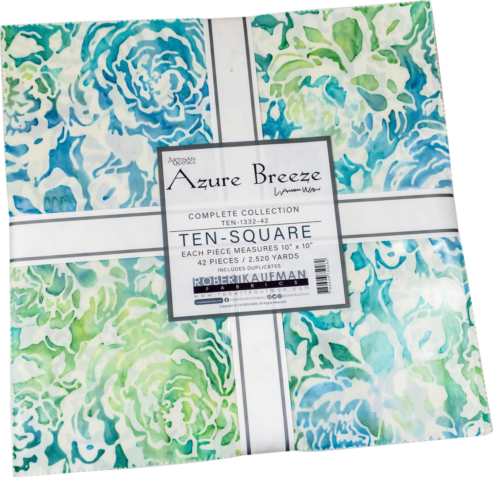 Amazon.com: Lauren Wan Artisan Batiks Azure Breeze 42 10-inch Squares ...
