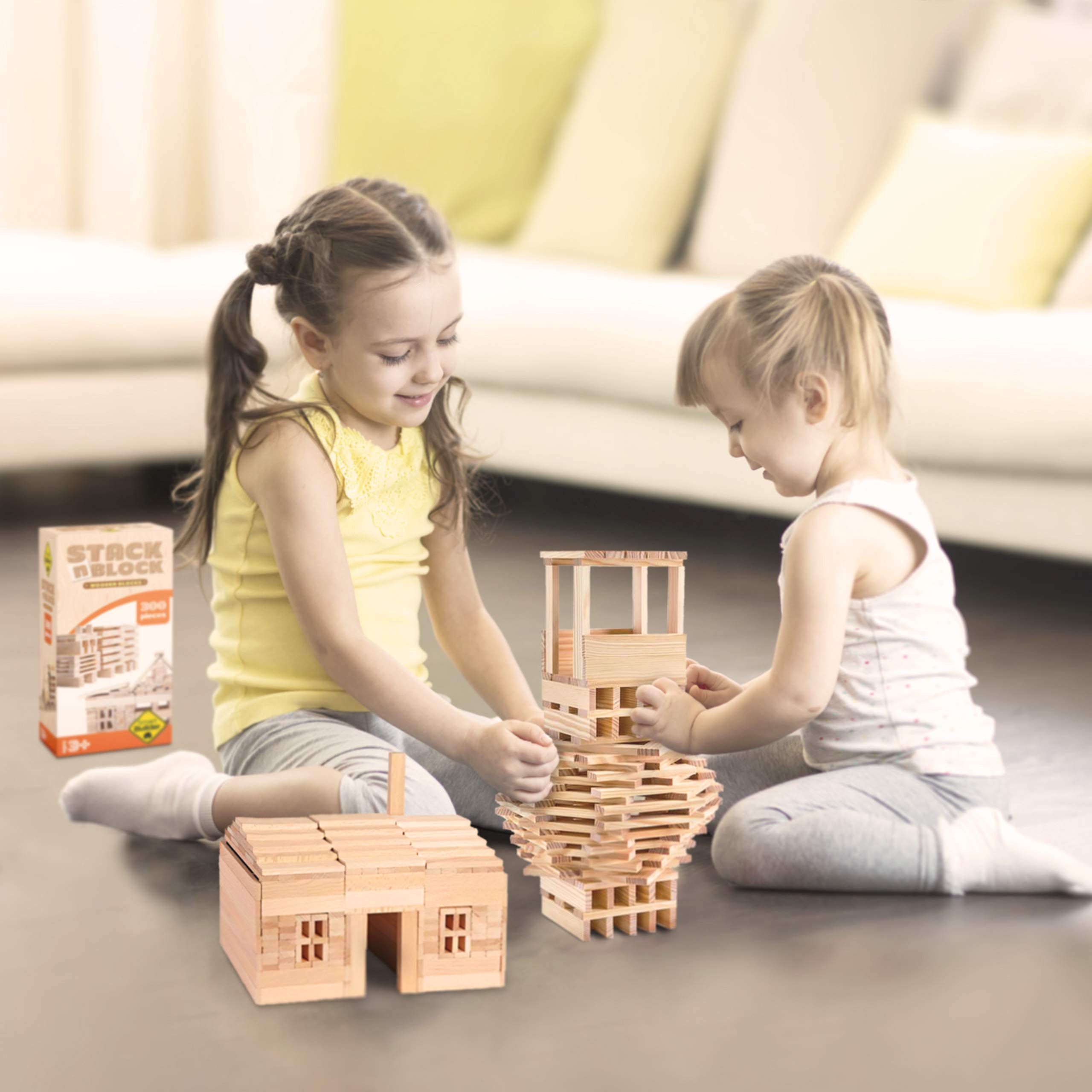 Smart Builder Wooden Planks Building Blocks for Kids - 300 Piece ...