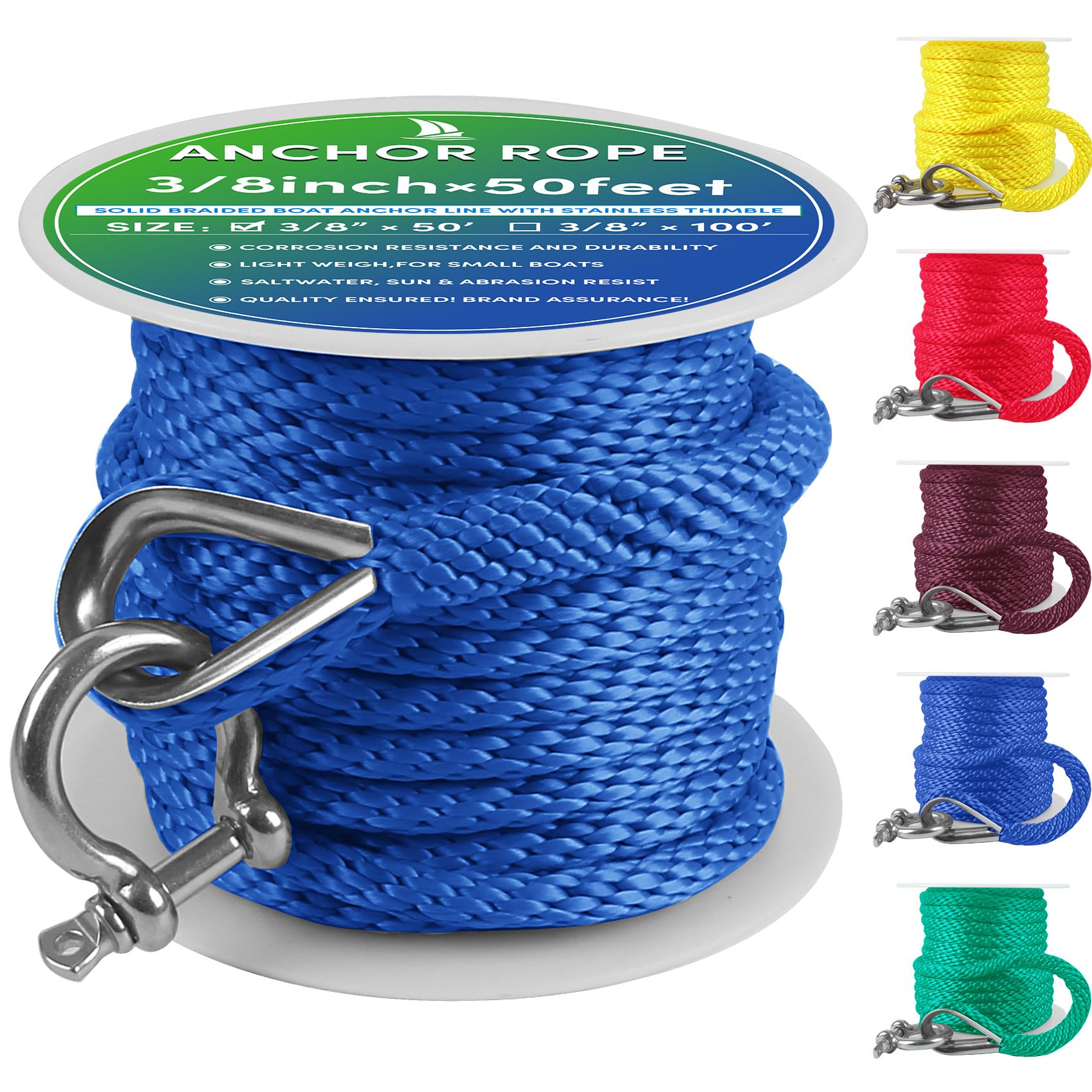 Snapklik.com : Premium Anchor Rope 50 Ft X 3/8 Inch, Solid Braid MFP ...
