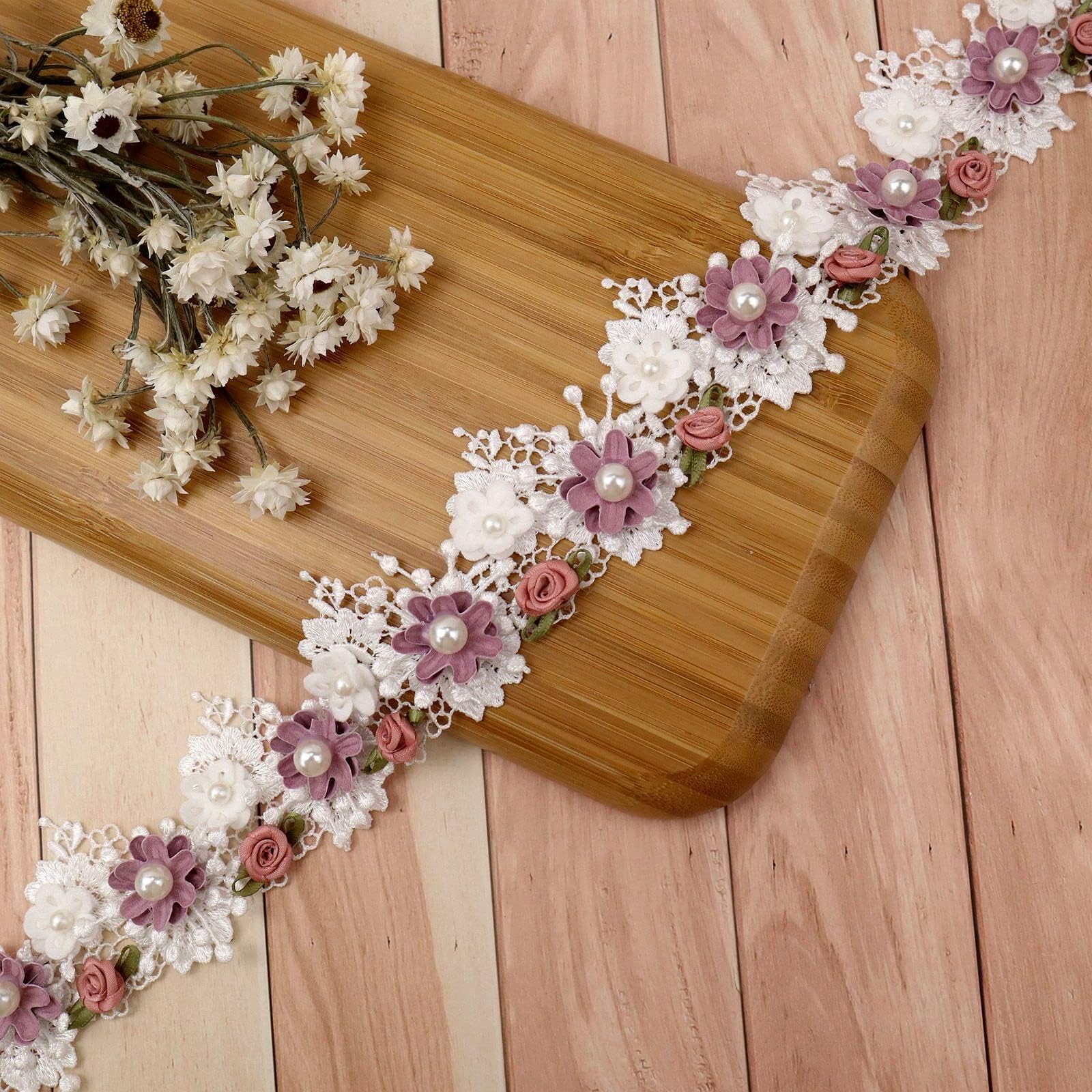 Amazon.com: Kuasting 2 Yard Vintage Pearl Flower Ribbon Scallop Edge ...