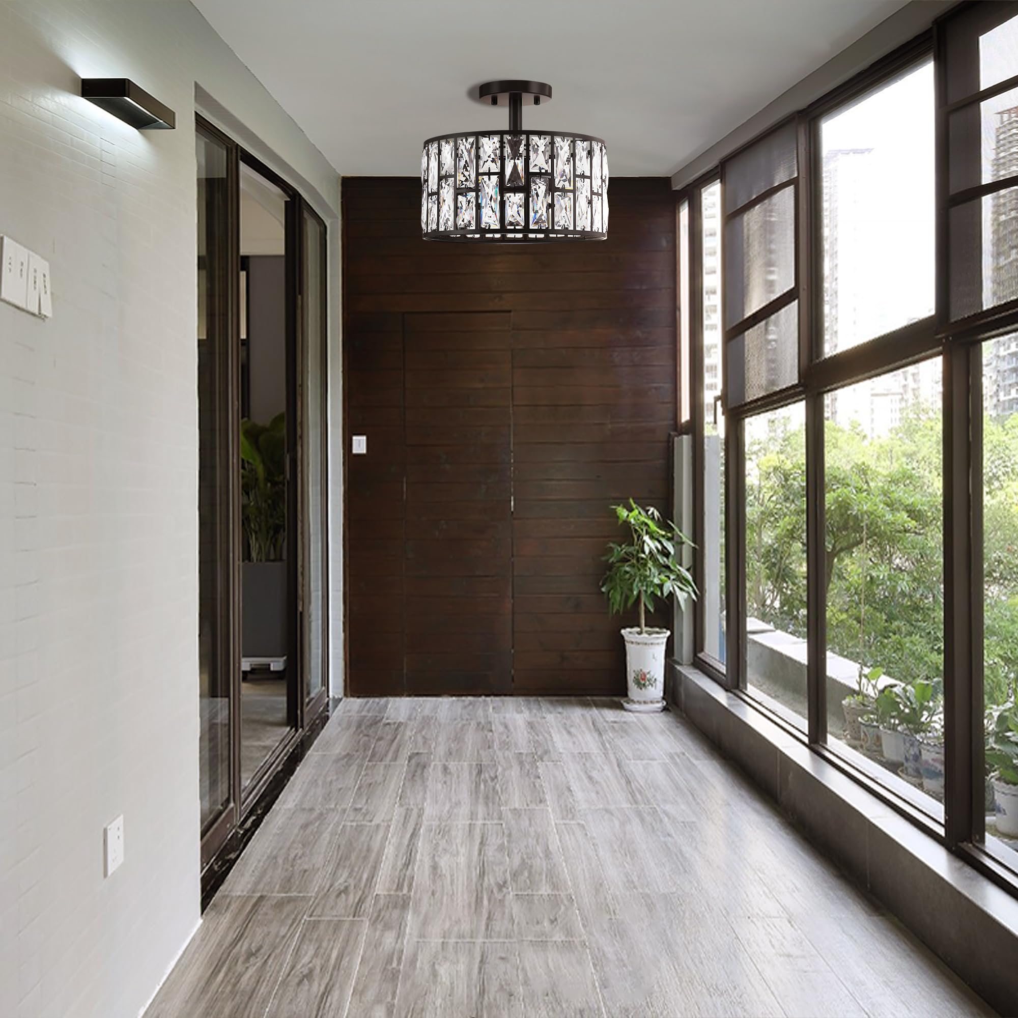 3 Light Crystal Kitchen Island Modern Concise 12" Semi Flush Mount ...