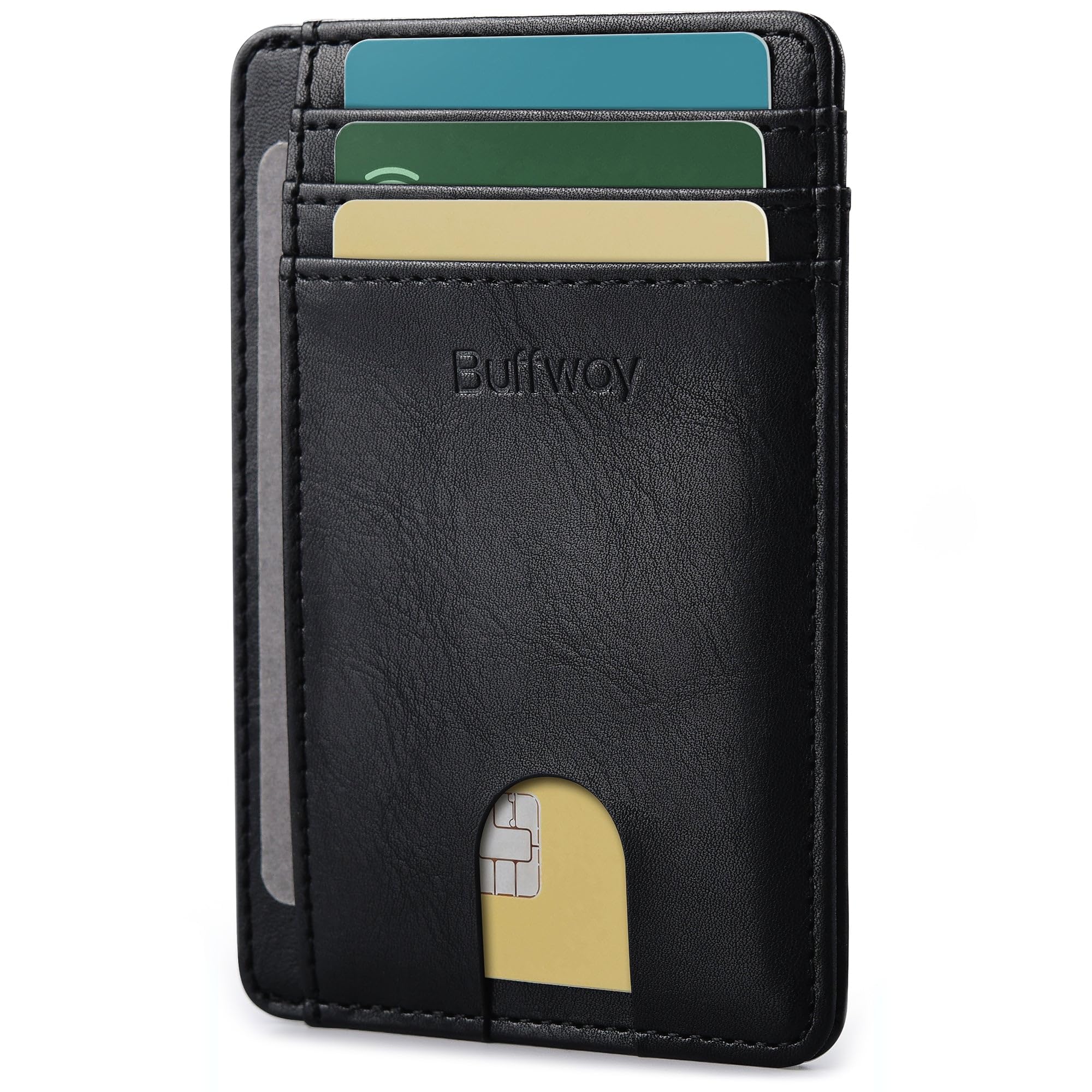 Amazon.com: Buffway Slim Minimalist Front Pocket RFID Blocking Leather ...