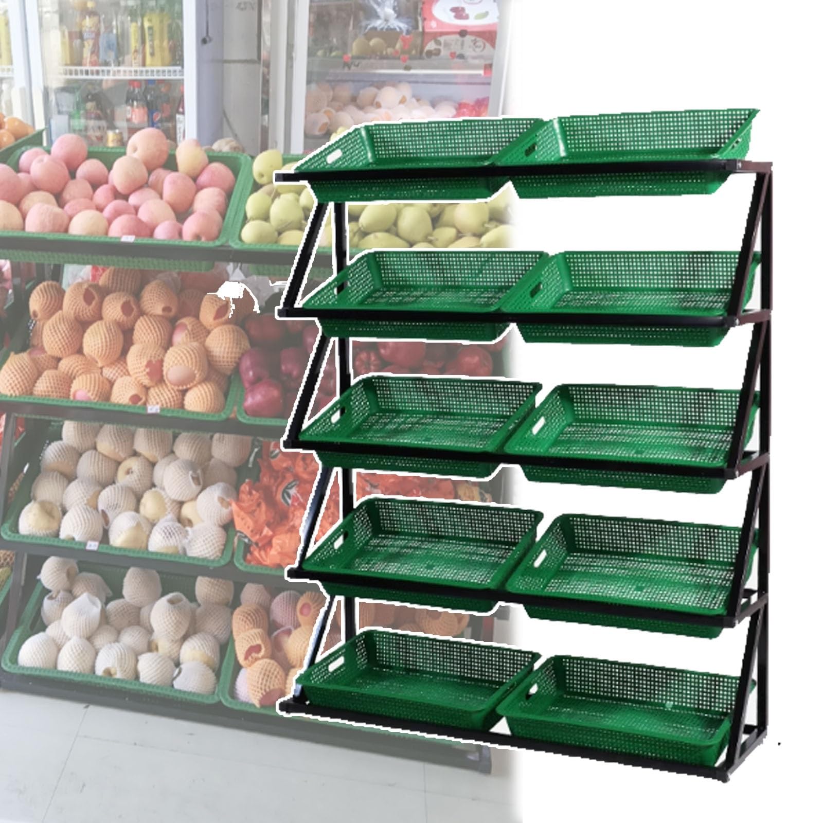Fruit Storage Basket Stand 5-Tier Rolling Display Rack - 35"W Store ...