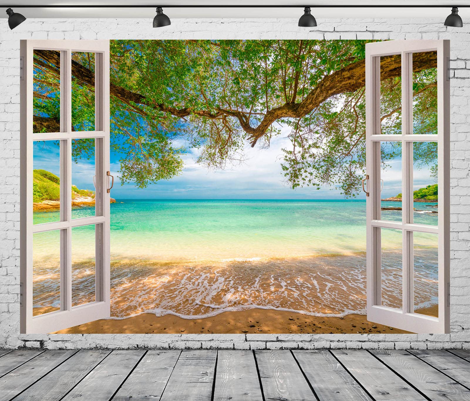 Amazon.com : Loccor 7x5ft Fabric Summer Beach Window Backdrop Paradise ...