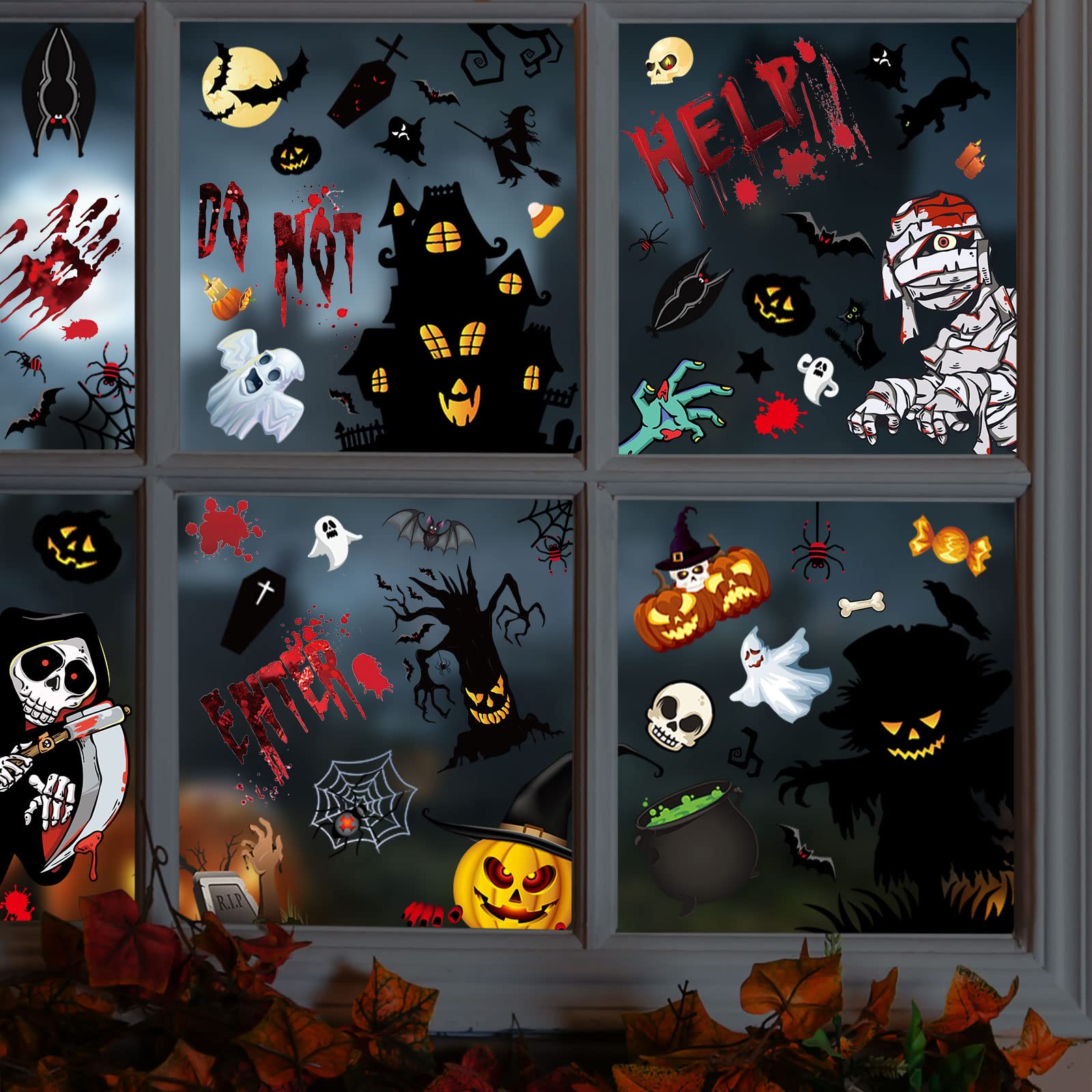 Halloween Decorations Window Stickers 164 Pcs / 15 Sheets, Halloween ...