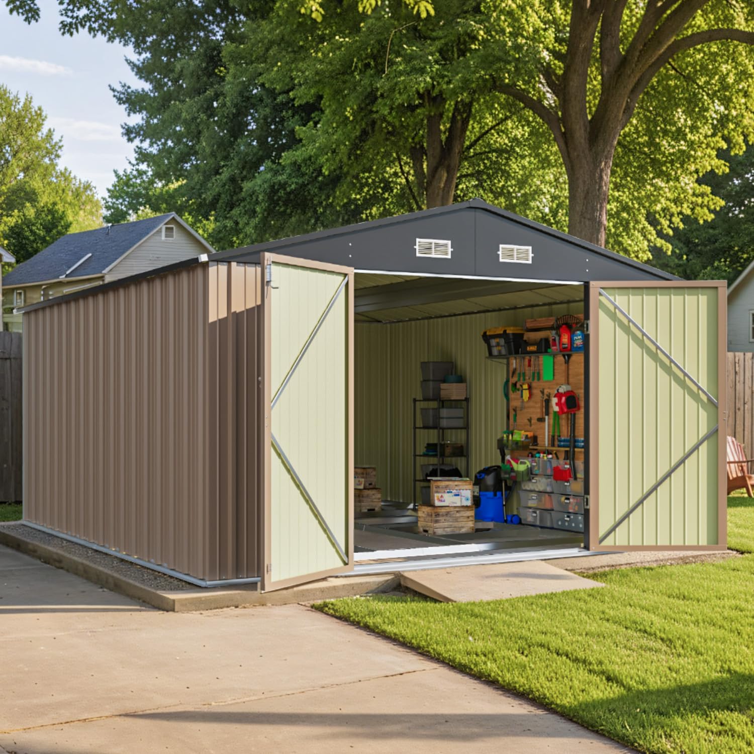 Amazon.com : Patiolife 10 x 12 FT Metal Outdoor Storage Shed with Floor ...