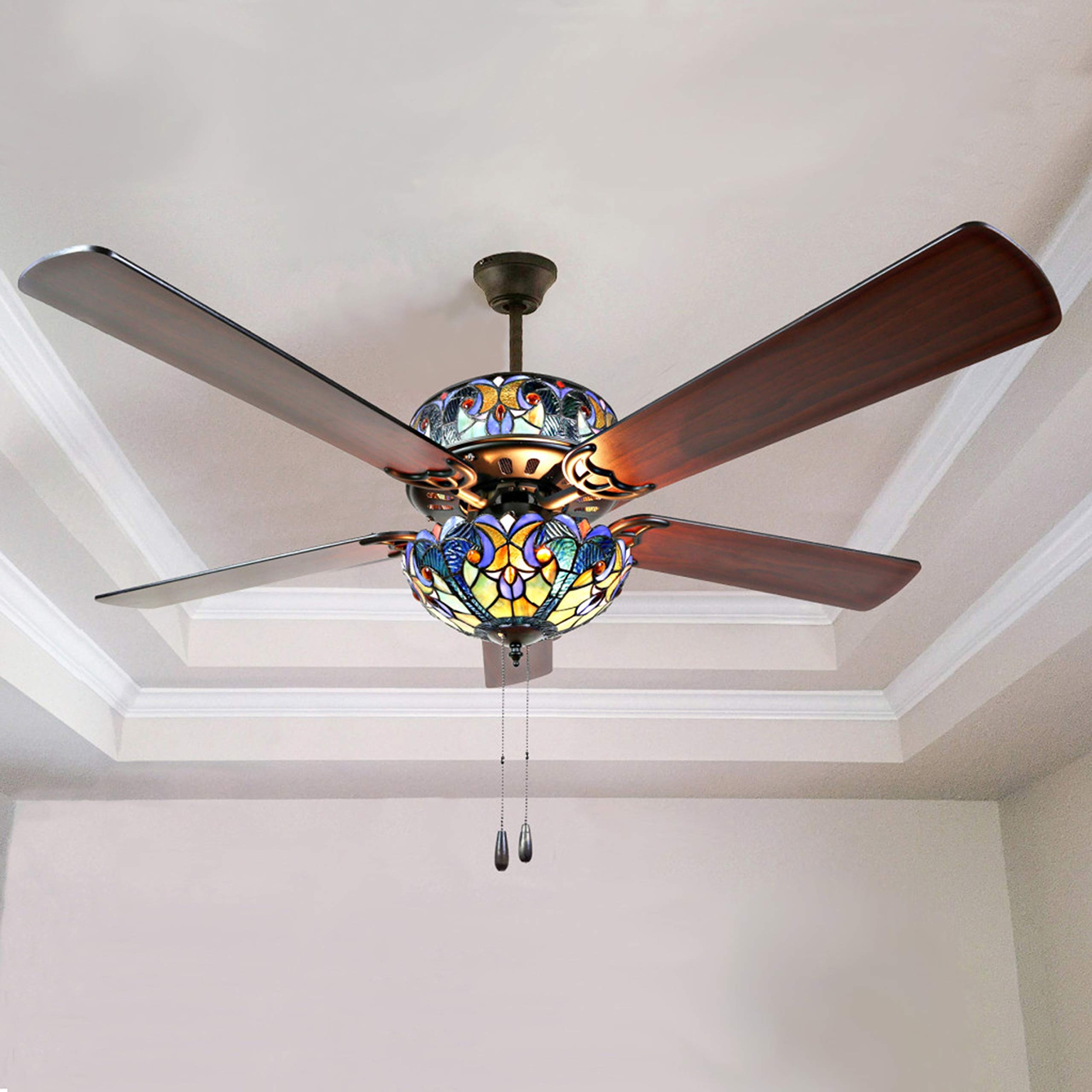 River of Goods Tiffany-Style Halston Stained Glass Ceiling Fan - 52" L ...