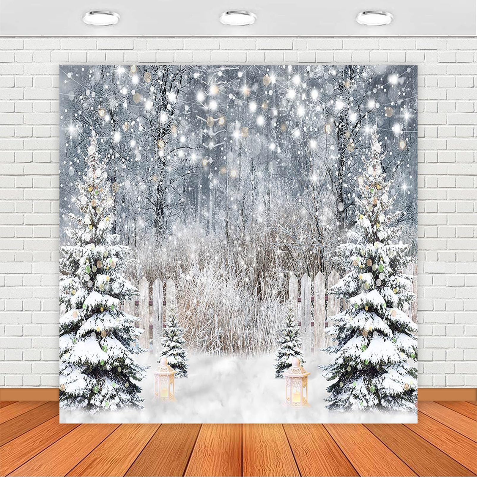 Amazon.com : Avezano Winter Photography Backdrop Glitter Snowy Forest ...