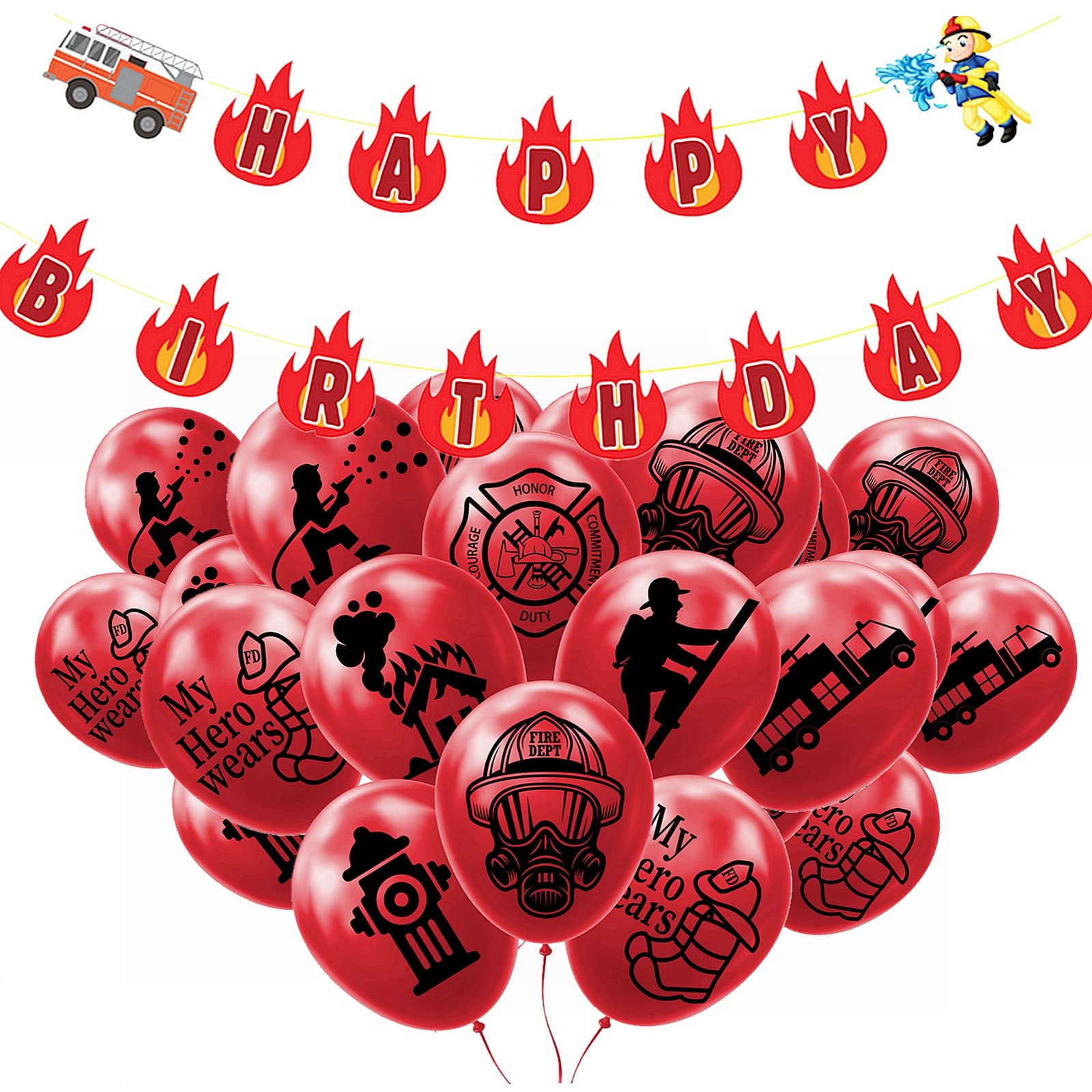 Buy Fireman Themed Happy Birthday Banner & Latex Balloons KIT ...