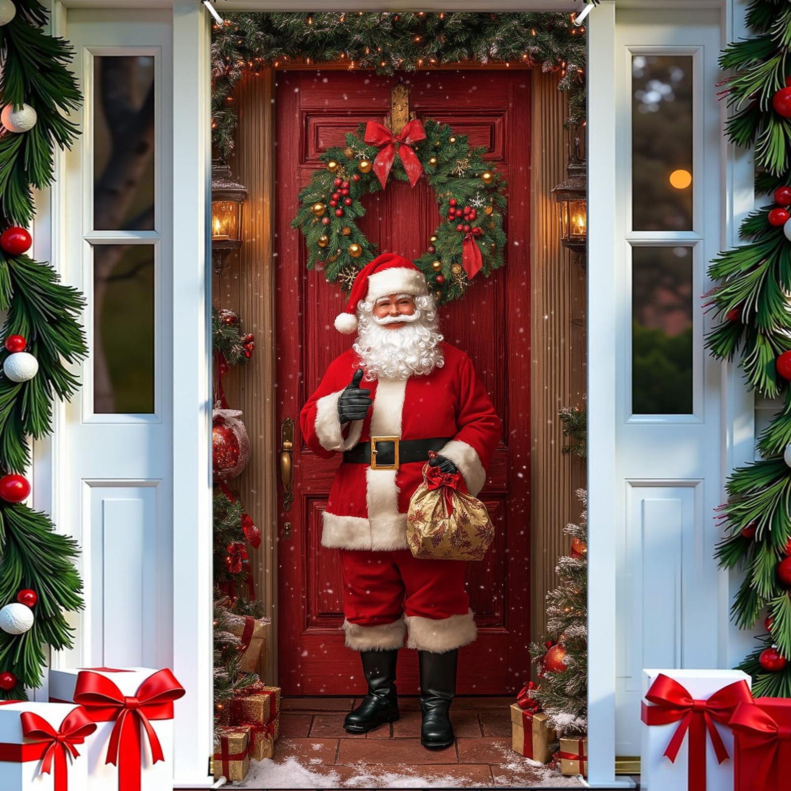 Amazon.com: Merry Christmas Door Cover Red Green Santa Claus Door ...