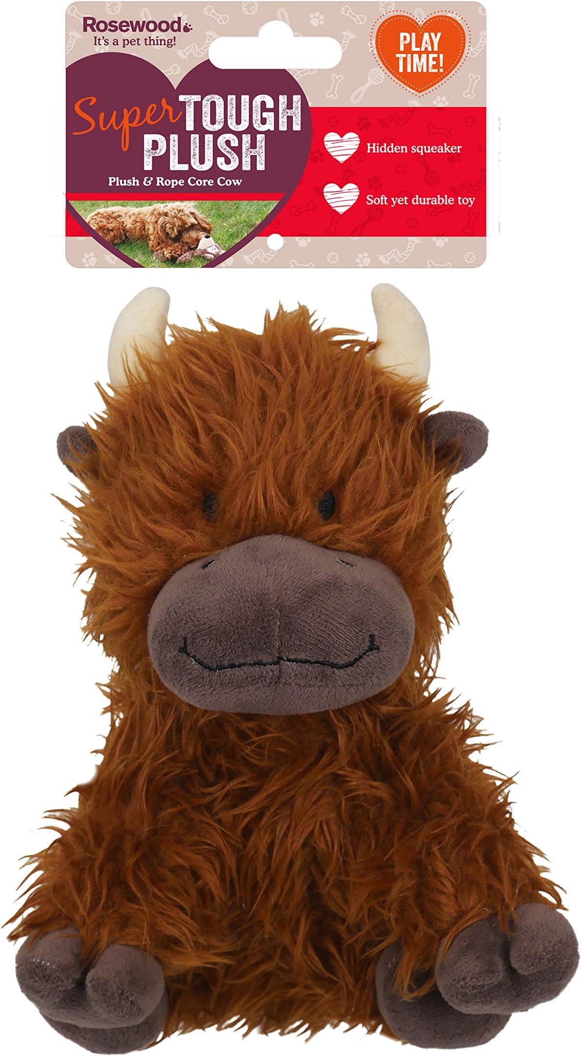 Rosewood Rope Core Cow Toy for Dogs, Tough Dog Toy with Hidden Squeaker ...