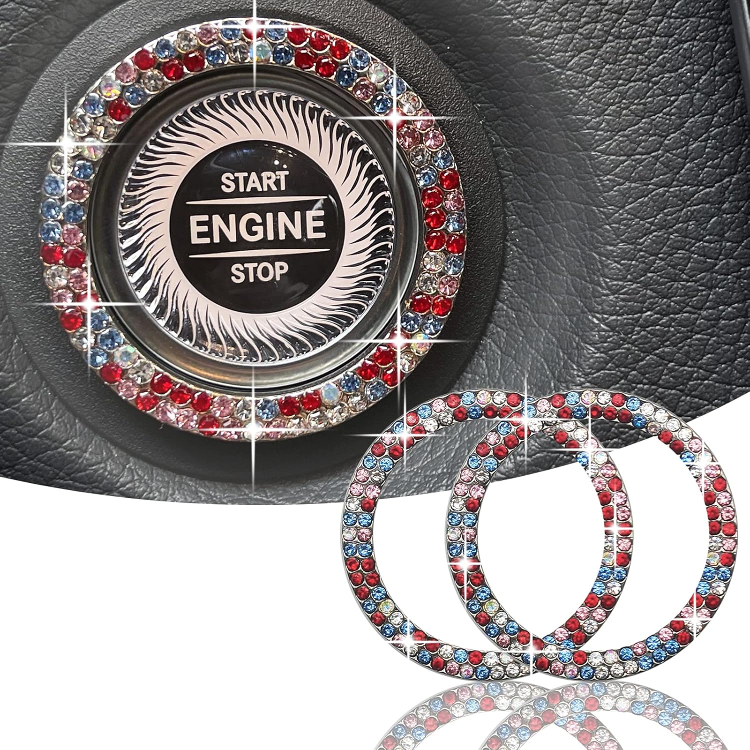 Amazon.com: 2PCS Car Bling Crystal Double Rhinestone Engine Start Ring ...