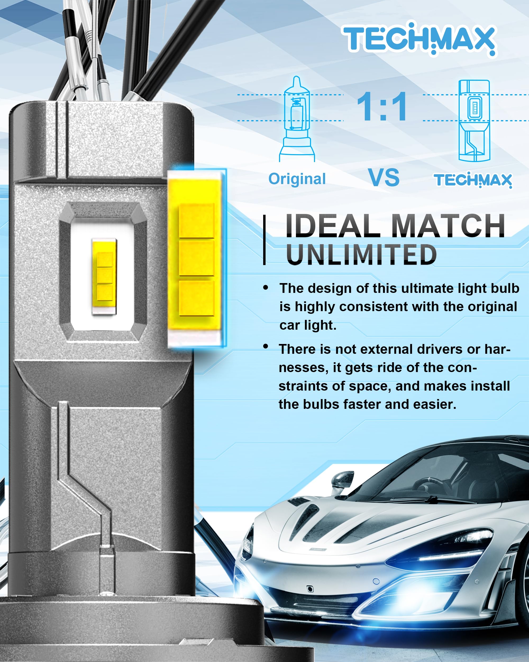 Snapklik.com : TECHMAX H7 Light Bulb, H7 Fog Light Bulb 400% Bright 6500K White Light Windless ...