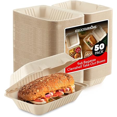 Amazon.com: Compostable Rectangular Hinged Clamshell Take Out Food ...