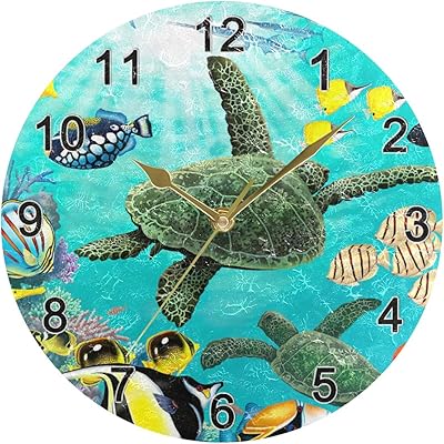 Amazon.com: Abucaky sea Turtle Wall Clock Battery Operated Silent Round ...