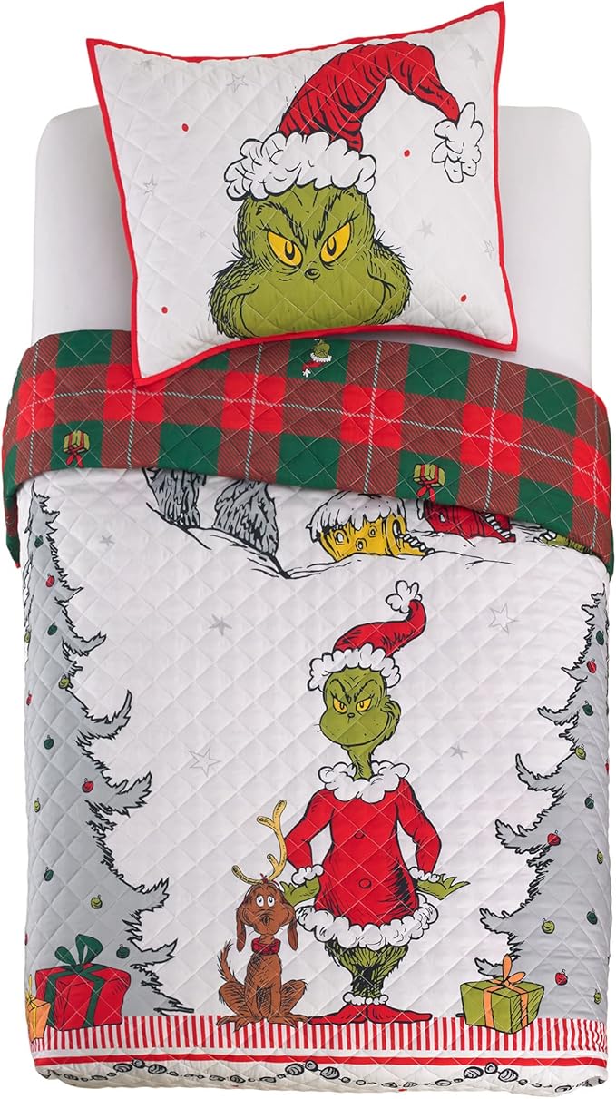 Amazon.com: Franco Grinch by Dr. Seuss Holiday Bedding Super Soft ...