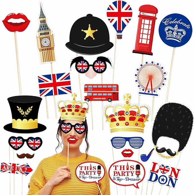 Union Jack Kings Coronation Photo Booth Props,25Pcs United Kingdom UK ...