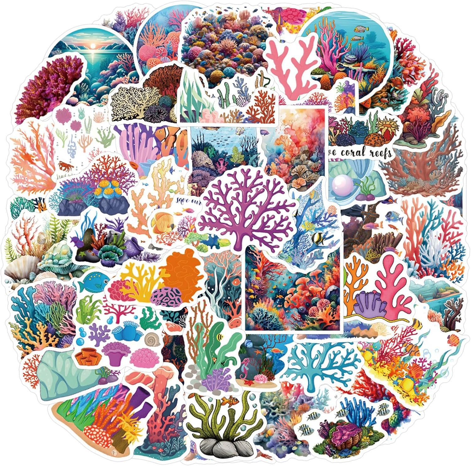 Amazon.com: 55 Pcs Coral Reef Stickers Pack for Kids Teens Adults ...