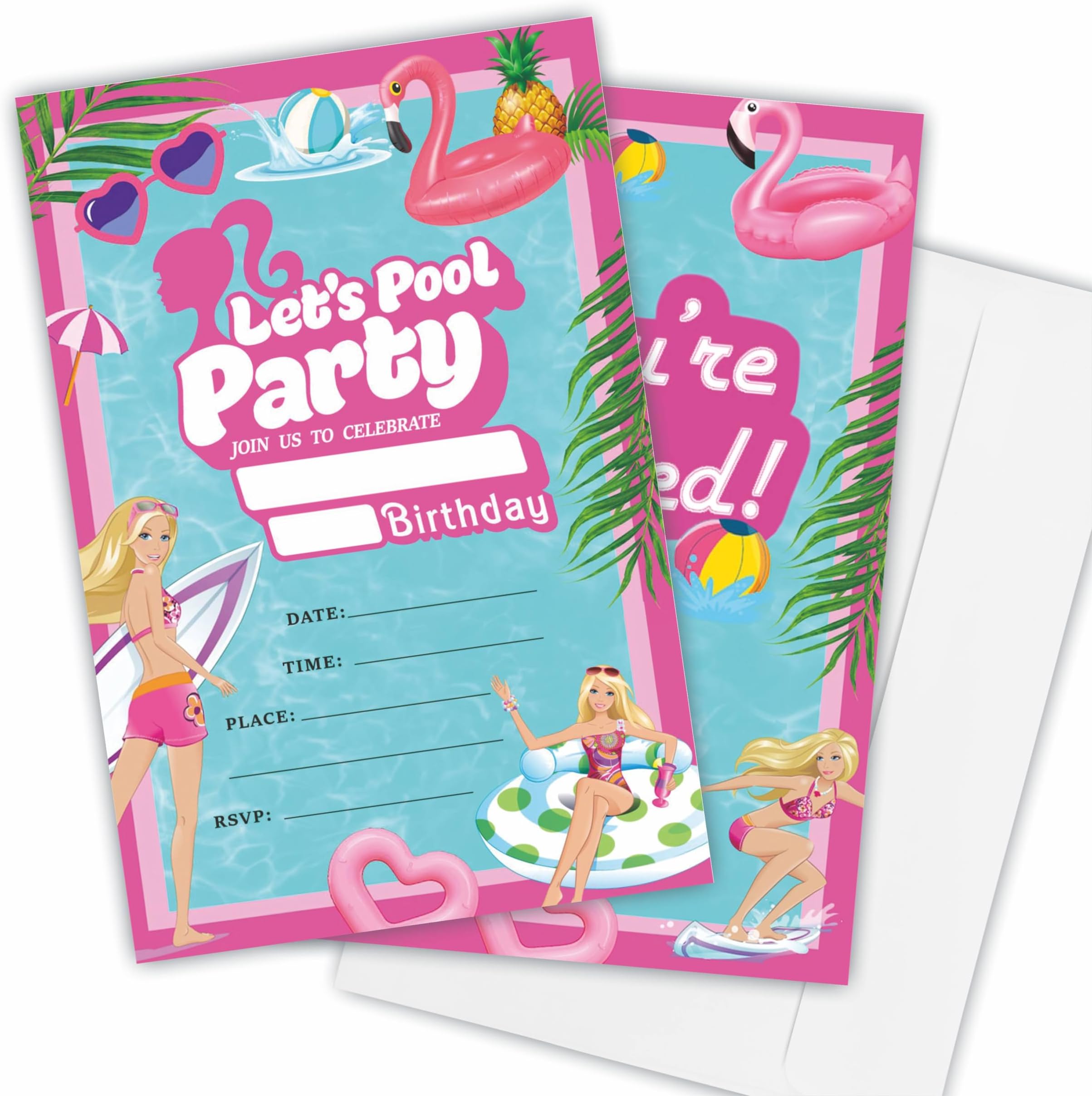 Amazon.com : Nuckxy Let's Pool Party Birthday Invitation(4"X 6"), Pink ...