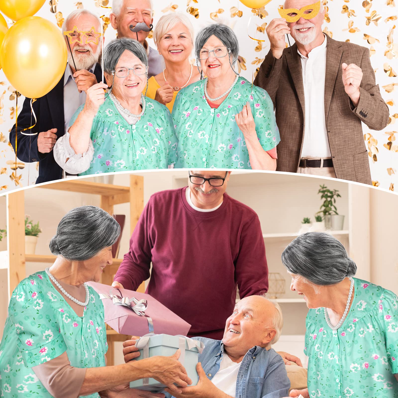 Zhanmai 8 Pcs Old Lady Costume Set Women's Fat Suits Short Sleeve Robe ...