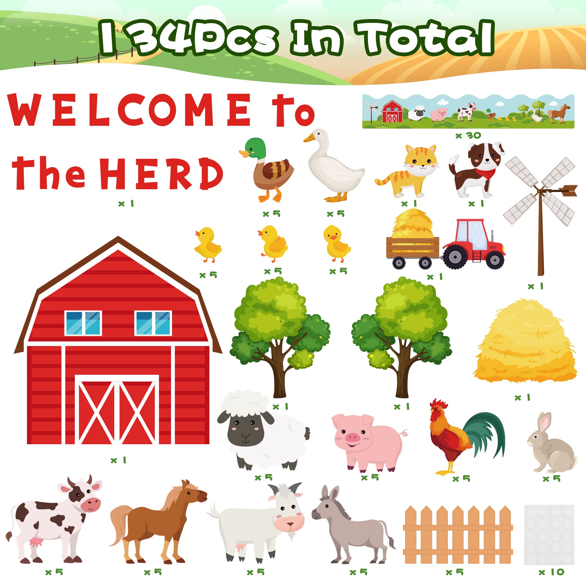 Snapklik.com : Haooryx 134Pcs Back To School Farm Animal Bulletin Board ...