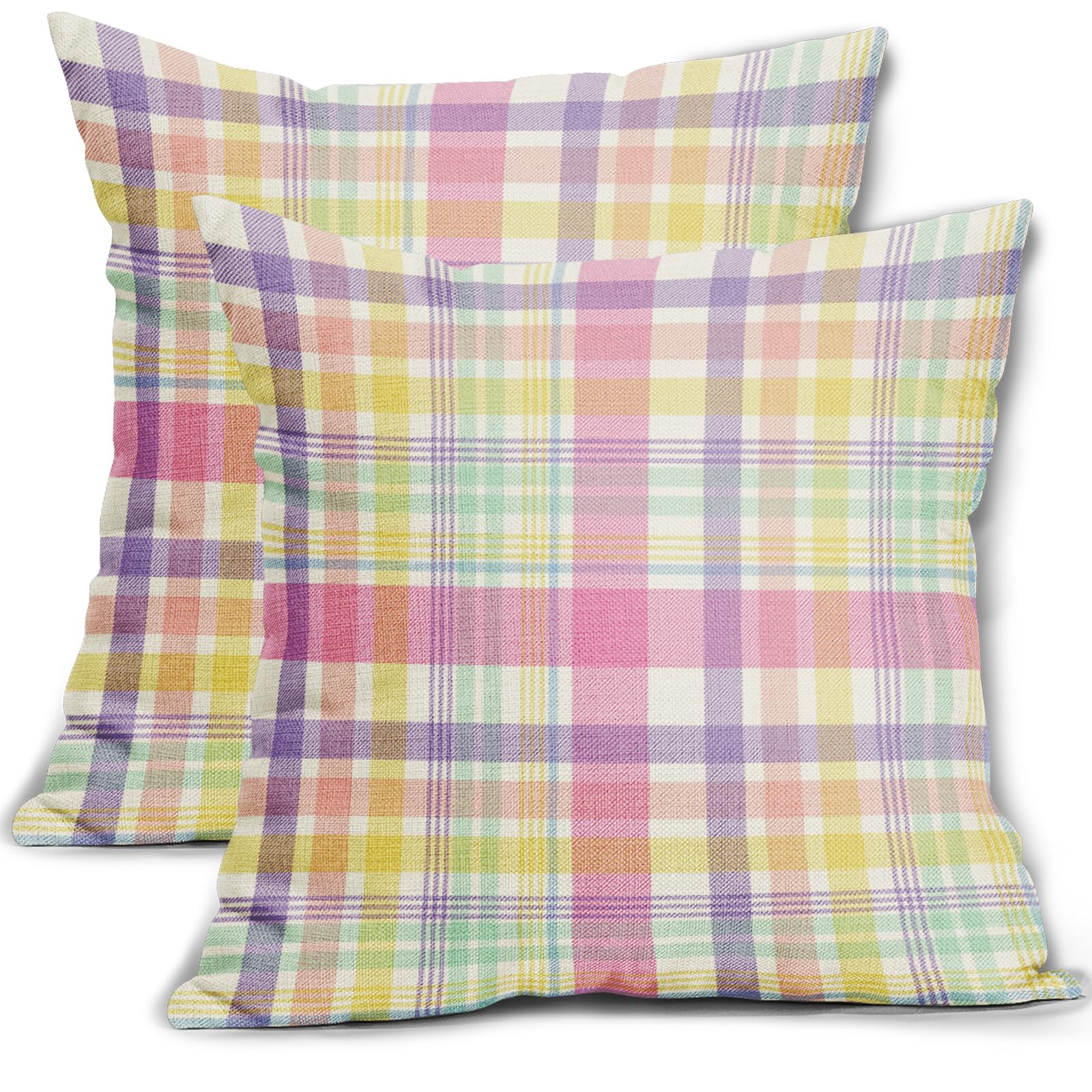 Amazon.com: Spring Plaid Pillow Covers 18x18 Set of 2 Easter Colorful ...