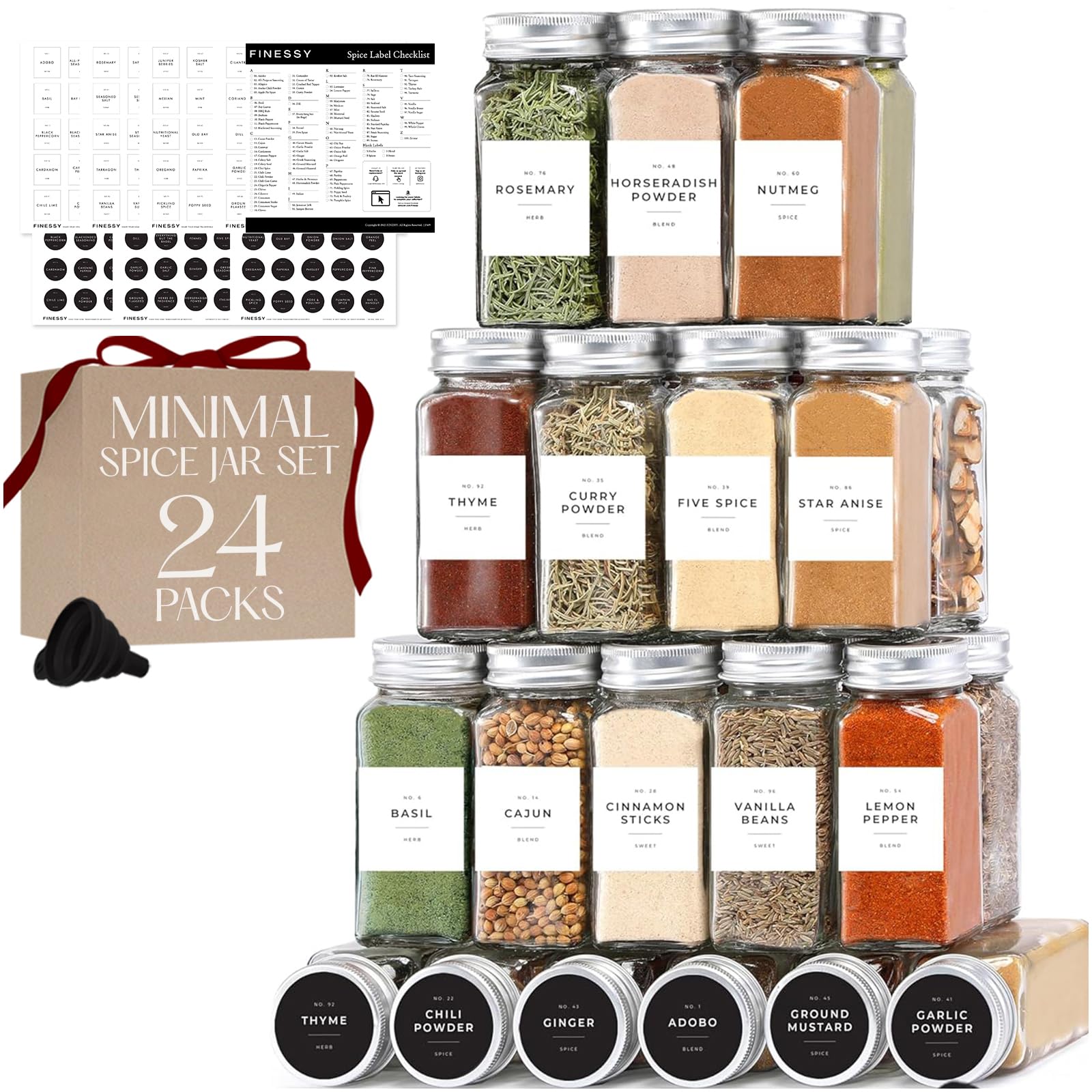 Amazon.com: Glass Spice Jars with Labels with Metal Lids and Shakers ...