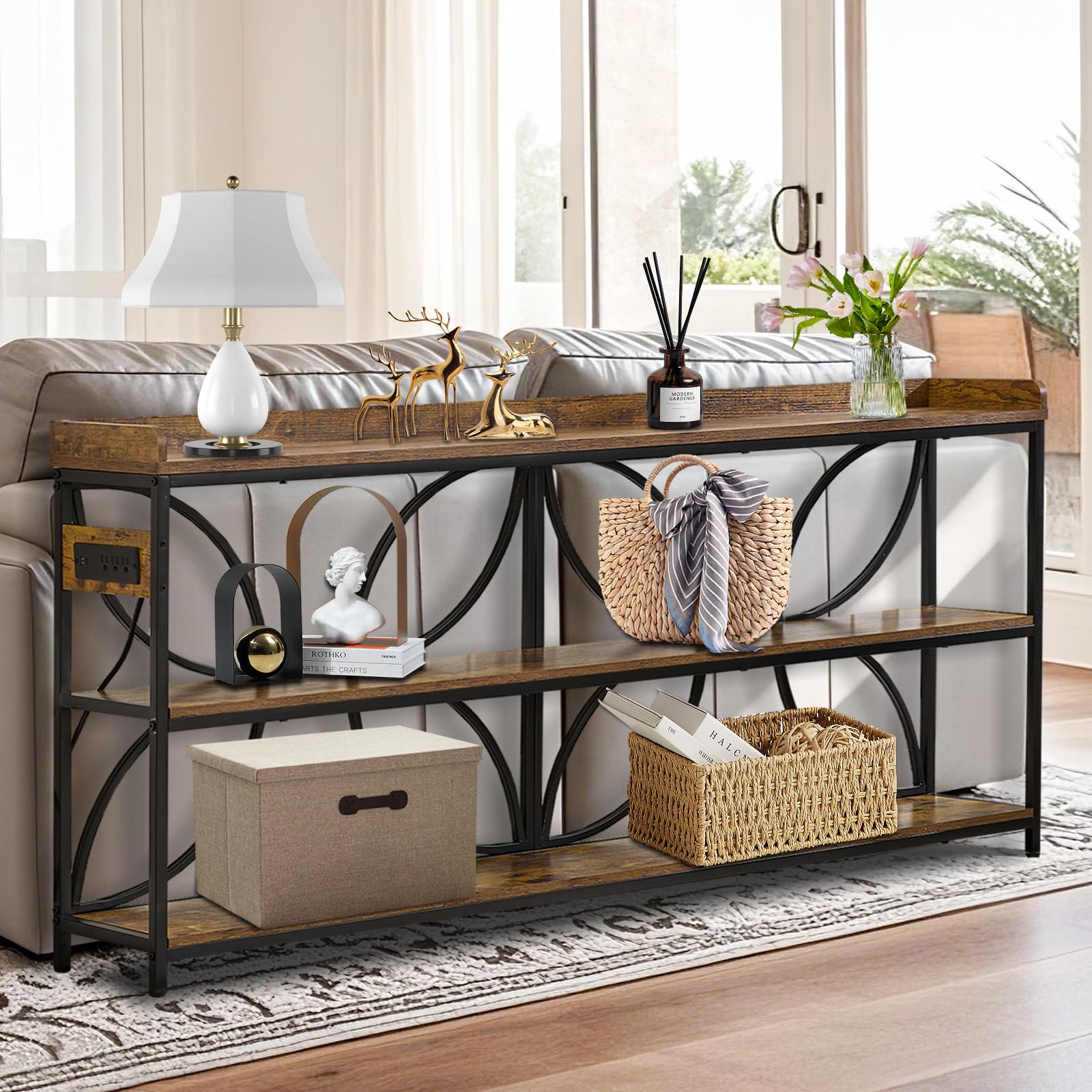 Amazon.com: 70.9" Modern Sofa Tables with 3 Tier Console Shelves,USB ...