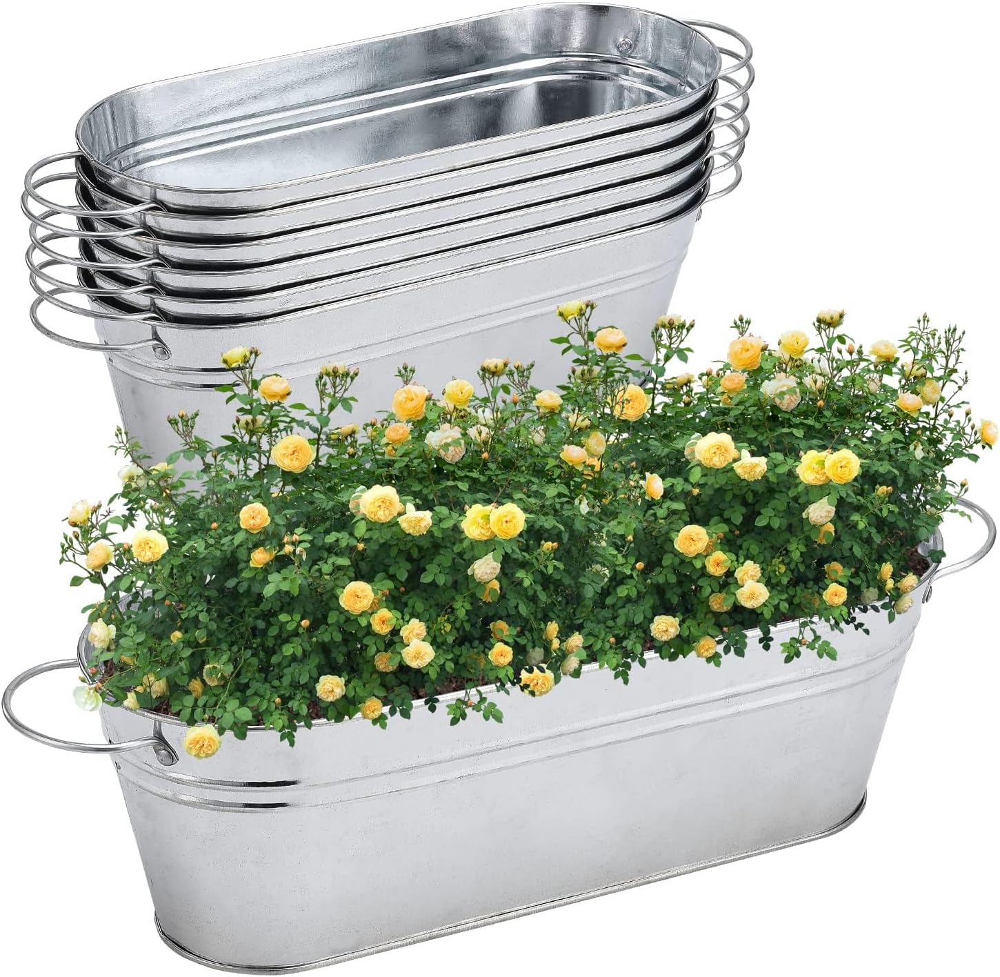 Amazon.com: 6 Pcs Small Galvanized Oval Planters Galvanized Buckets ...