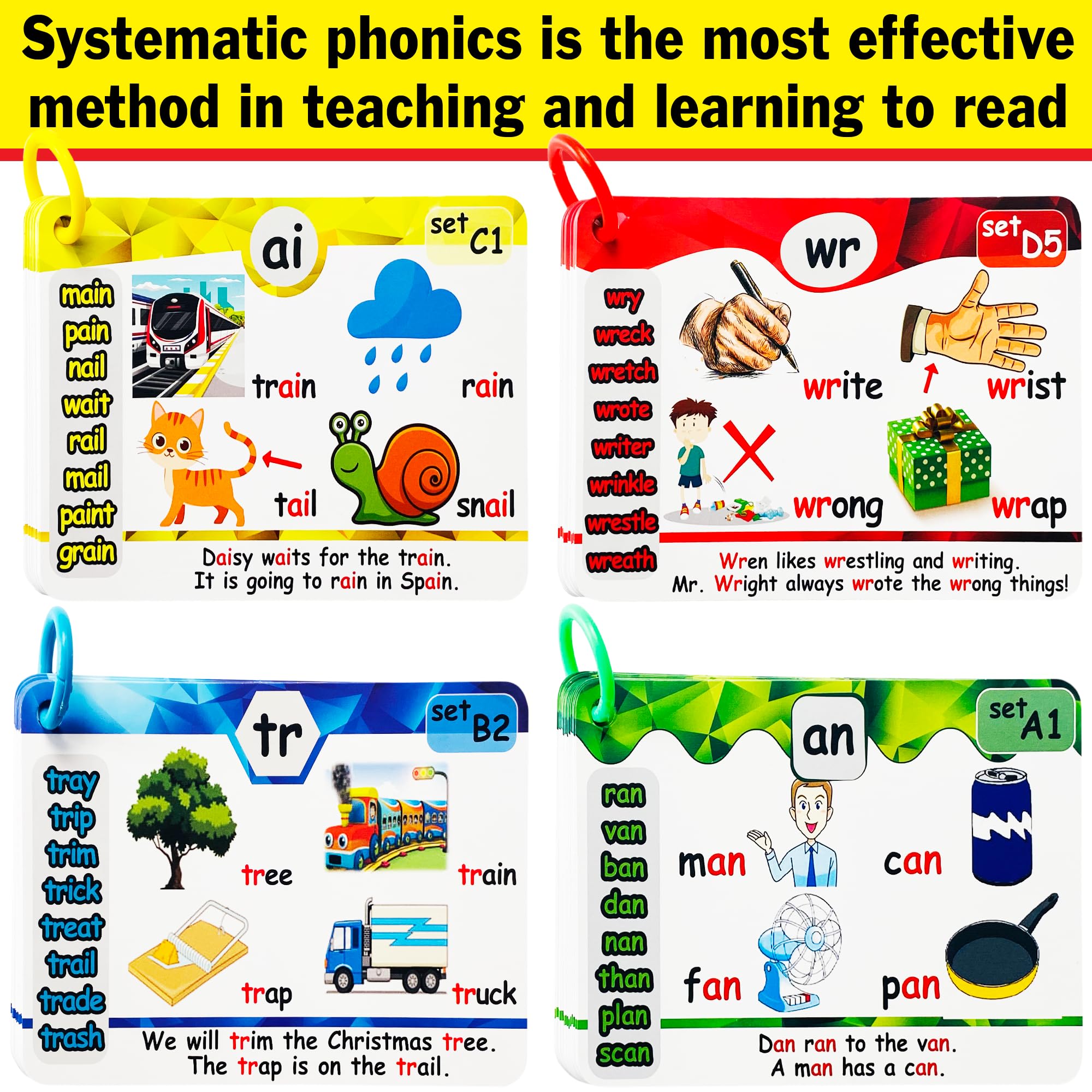 Snapklik.com : Phonics Flash Cards - Learn To Read In 20 Phonic Stages - Digraphs CVC Blends ...