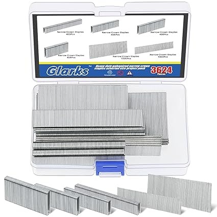 Glarks 3624Pcs 18 Gauge Narrow Crown Staples, 4 Sizes Galvanized Crown ...