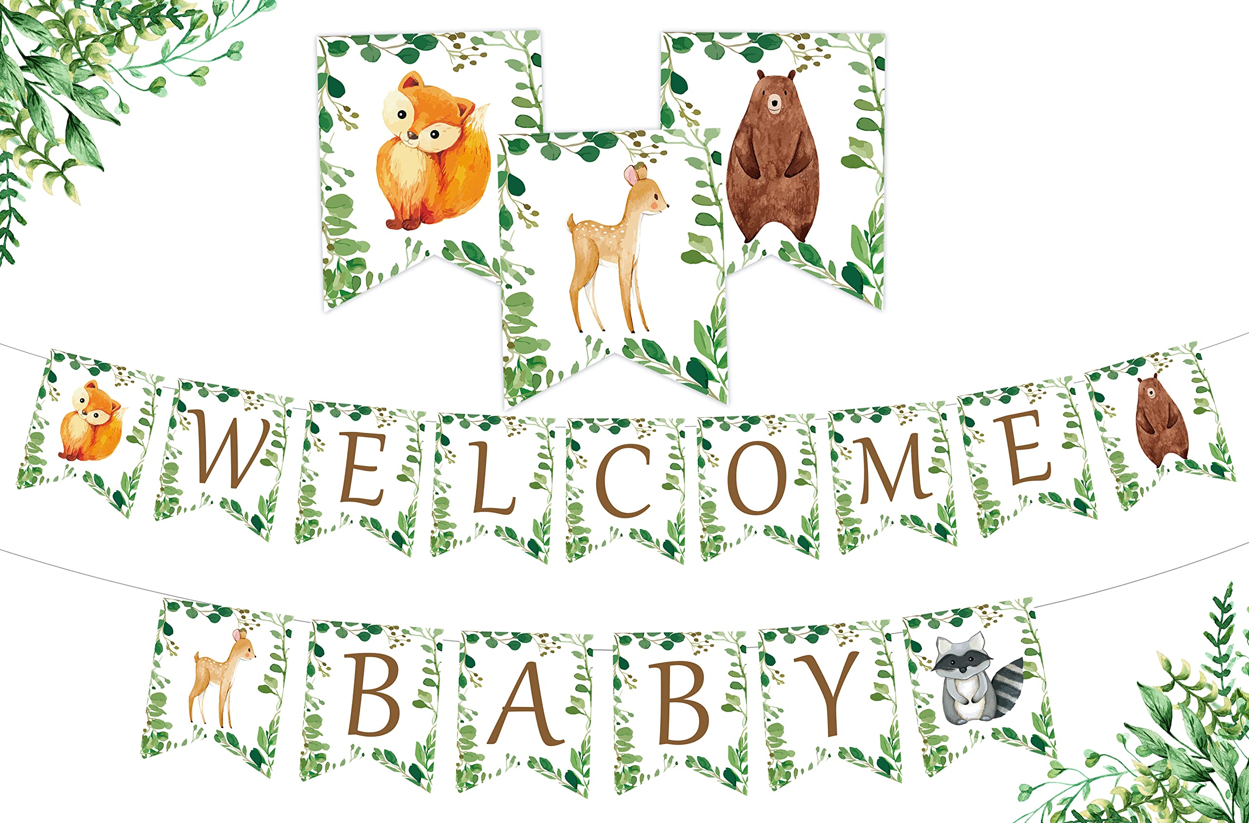 Woodland Creatures Banner Baby Shower Personalized Baby Name Frame