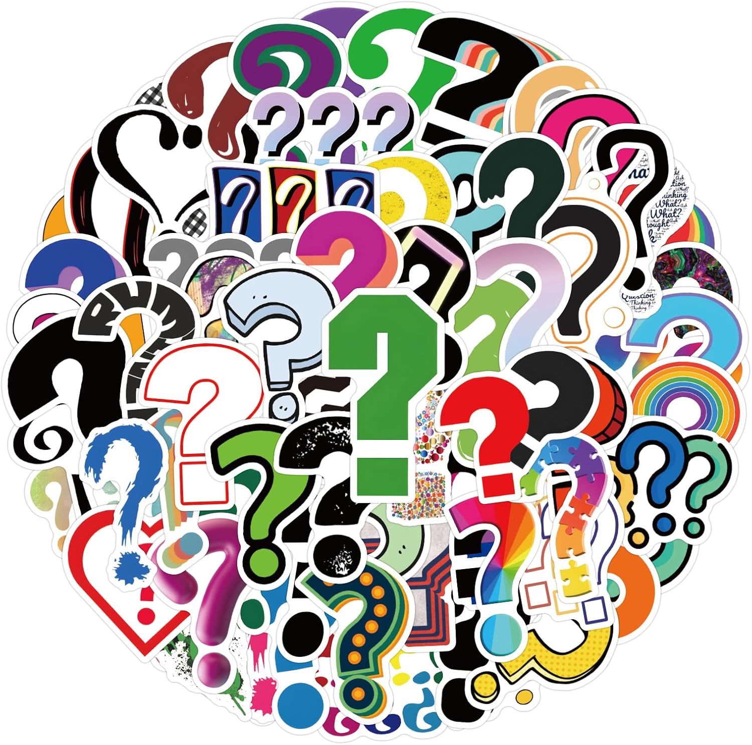 LYunMu 100 Pcs Question Mark Stickers, Multicolor, Contemporary Style ...