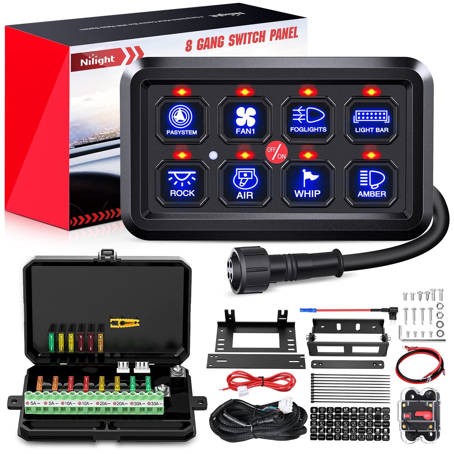 Nilight 8 Gang Switch Panel System Circuit Control Relay System Fuse ...