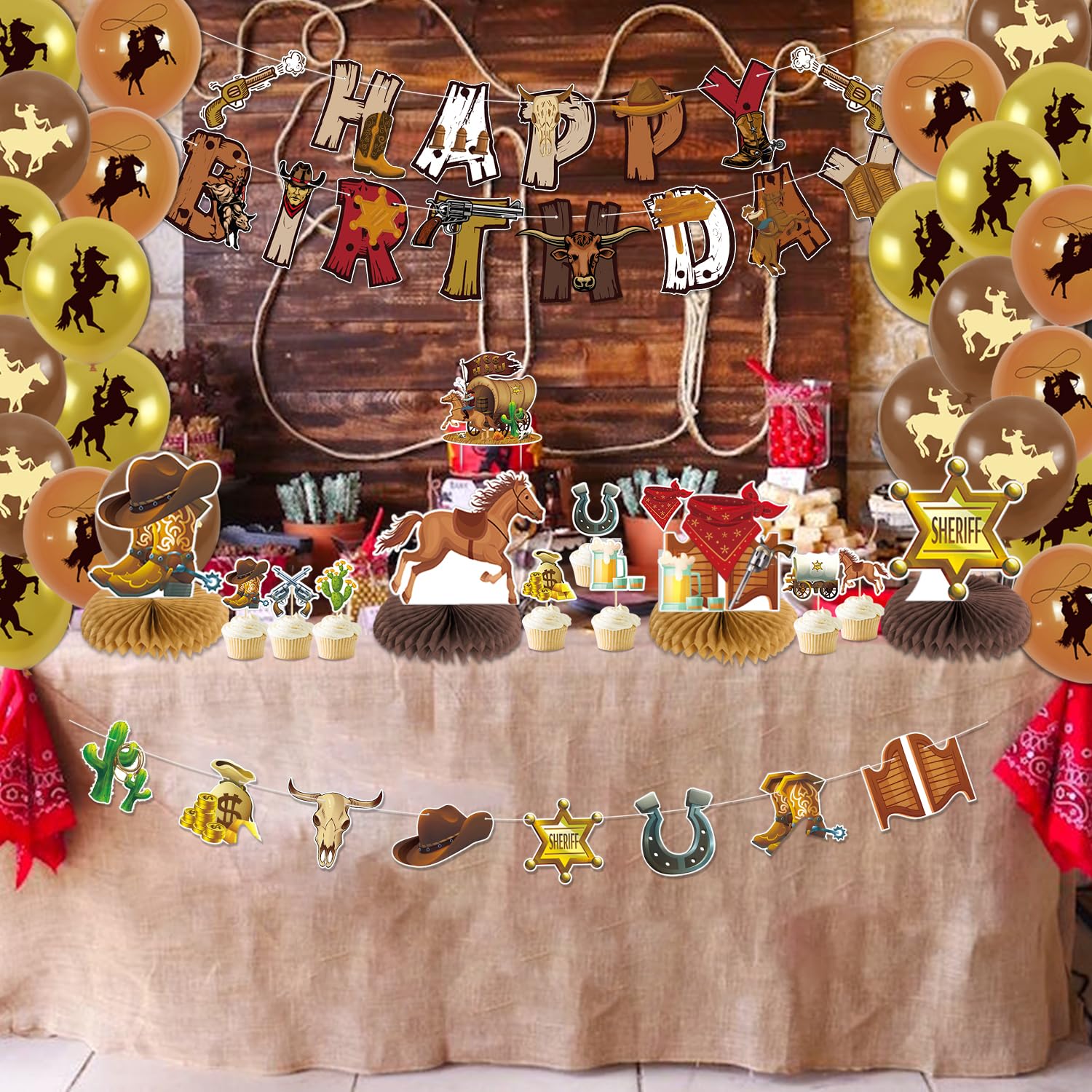 Cowboy Birthday Decorations PIXHOTUL Cowboy Party Supplies Includes