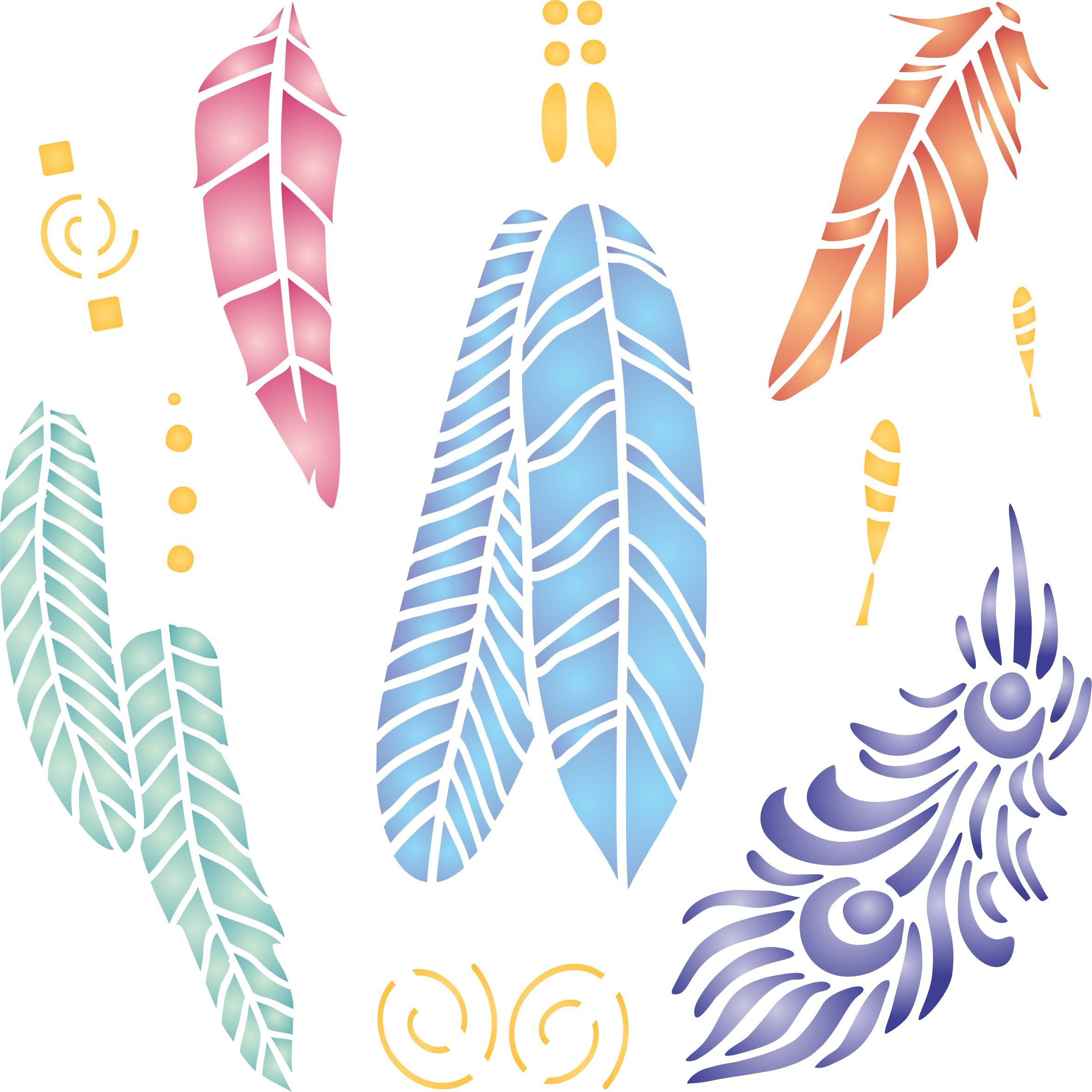 Buy Feathers Stencil - 21.5 x 21.5cm (L) - Reusable Native American ...