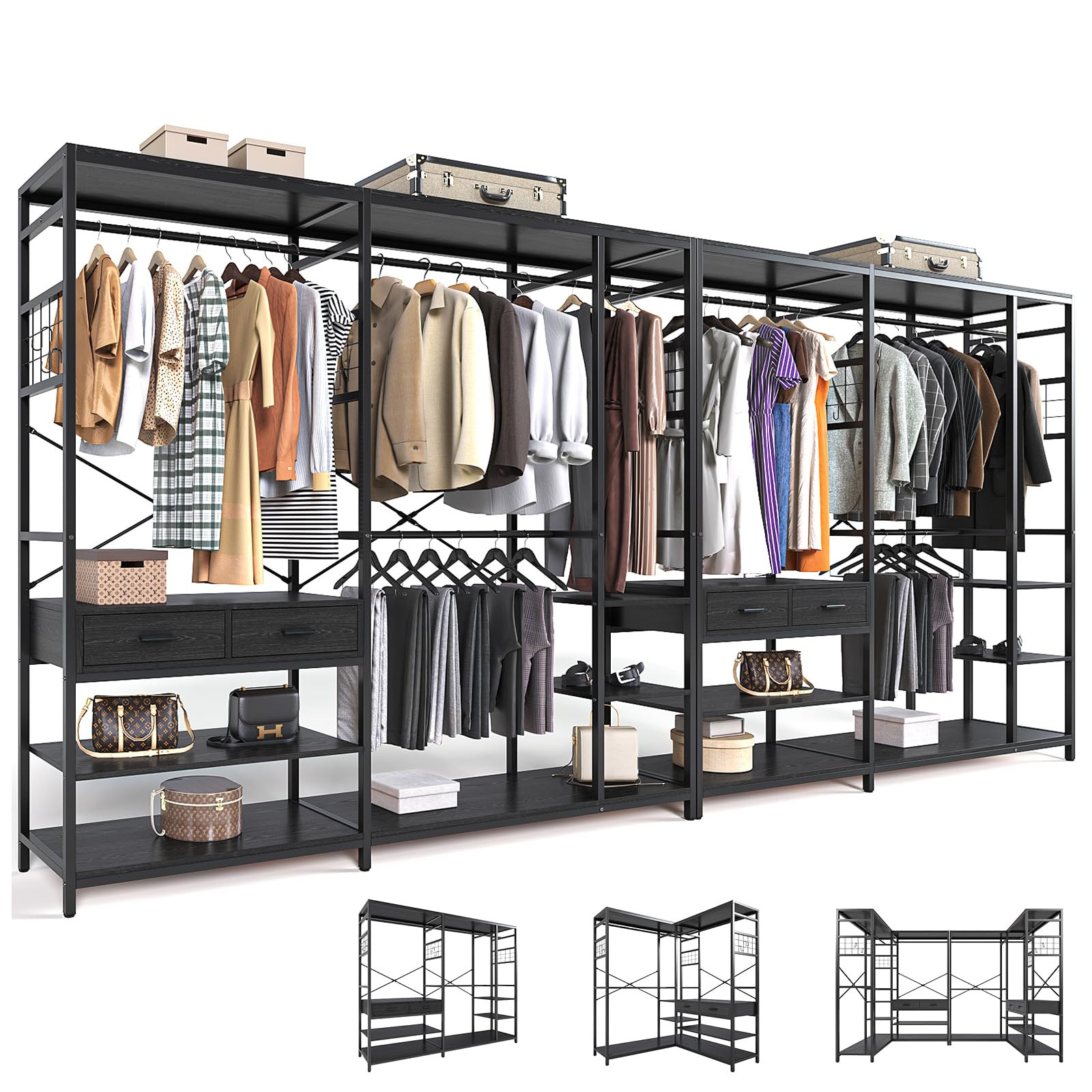 Simple Wisdom Closet Armables Para Ropa,2M Perchero Para Ropa Esquina en Forma de L,Closet Para ...