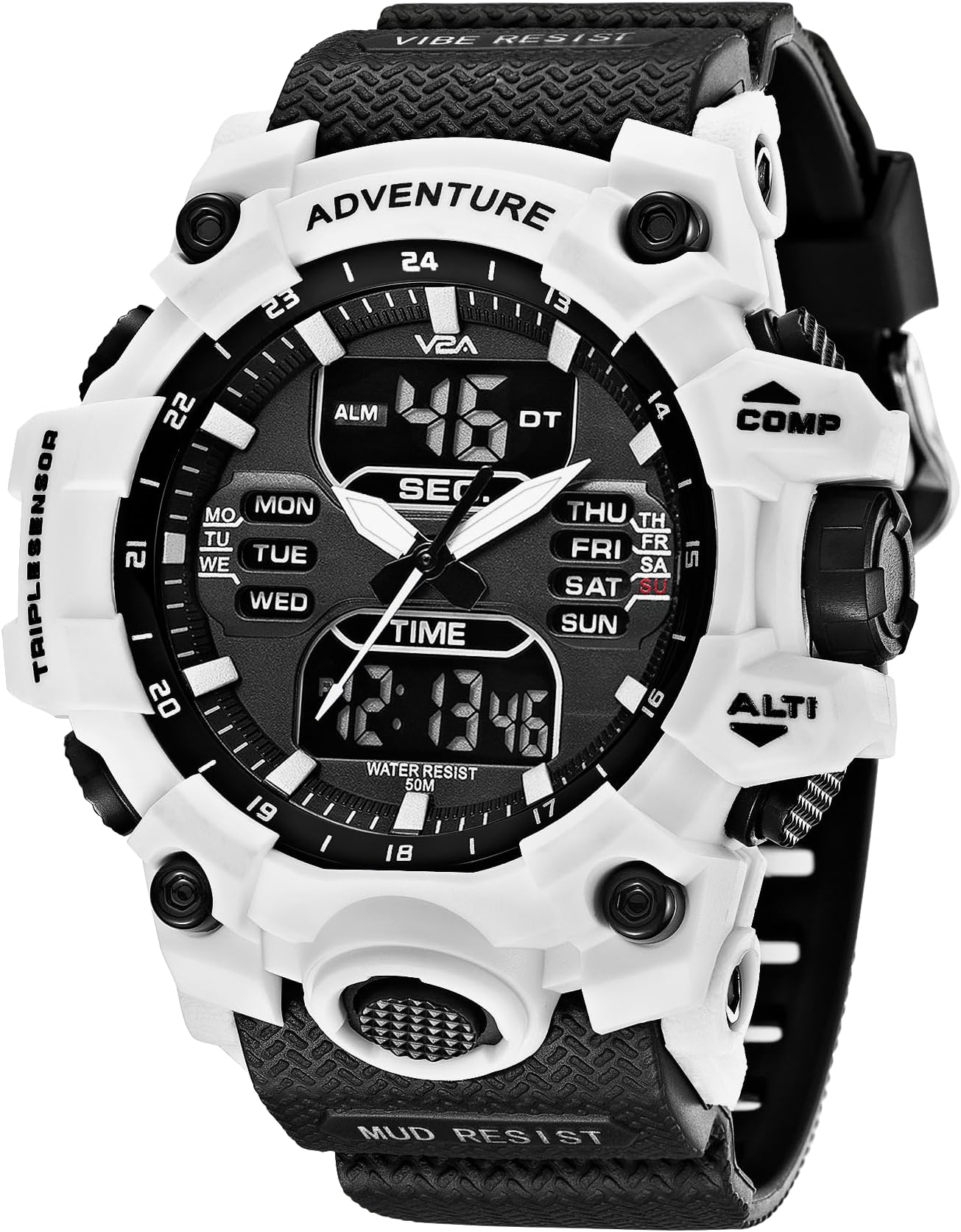 V2A Bold and Big Dial Multifunction Resin Band Analogue and Digital ...