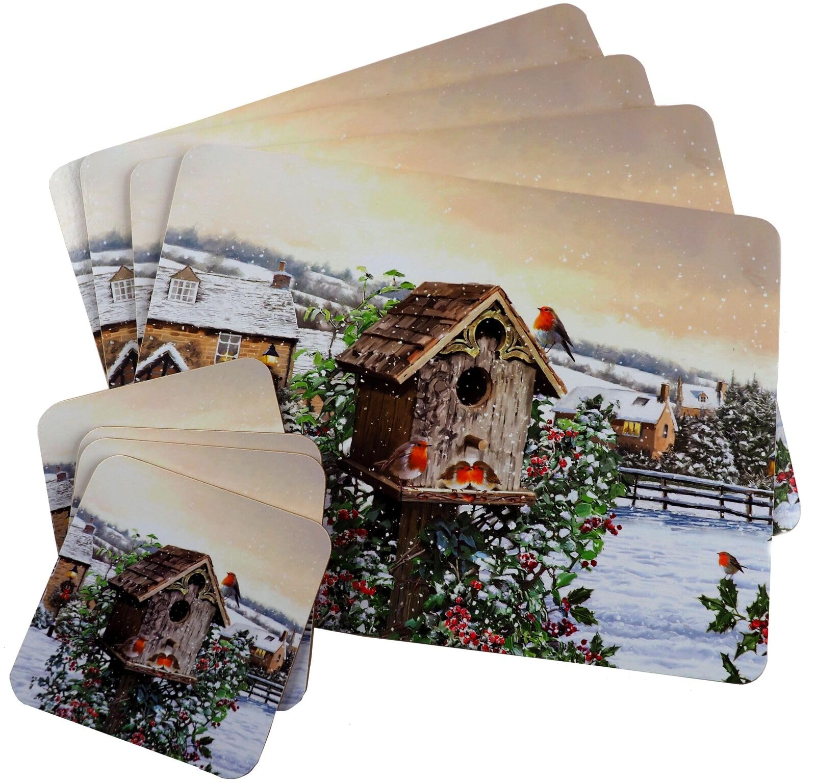 Sets of 4 Placemats with 4 Matching Coasters (The Robin of Christmas ...