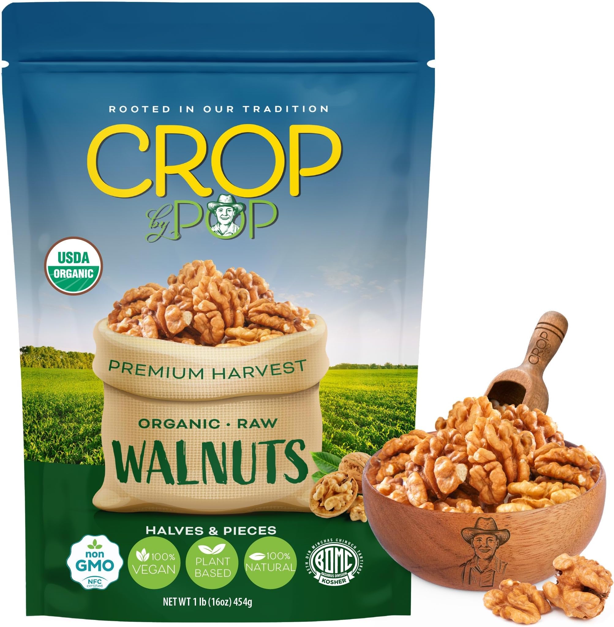 Amazon.com: CROP BY POP - Organic Raw Walnuts Halves & Pieces, (16 Oz ...