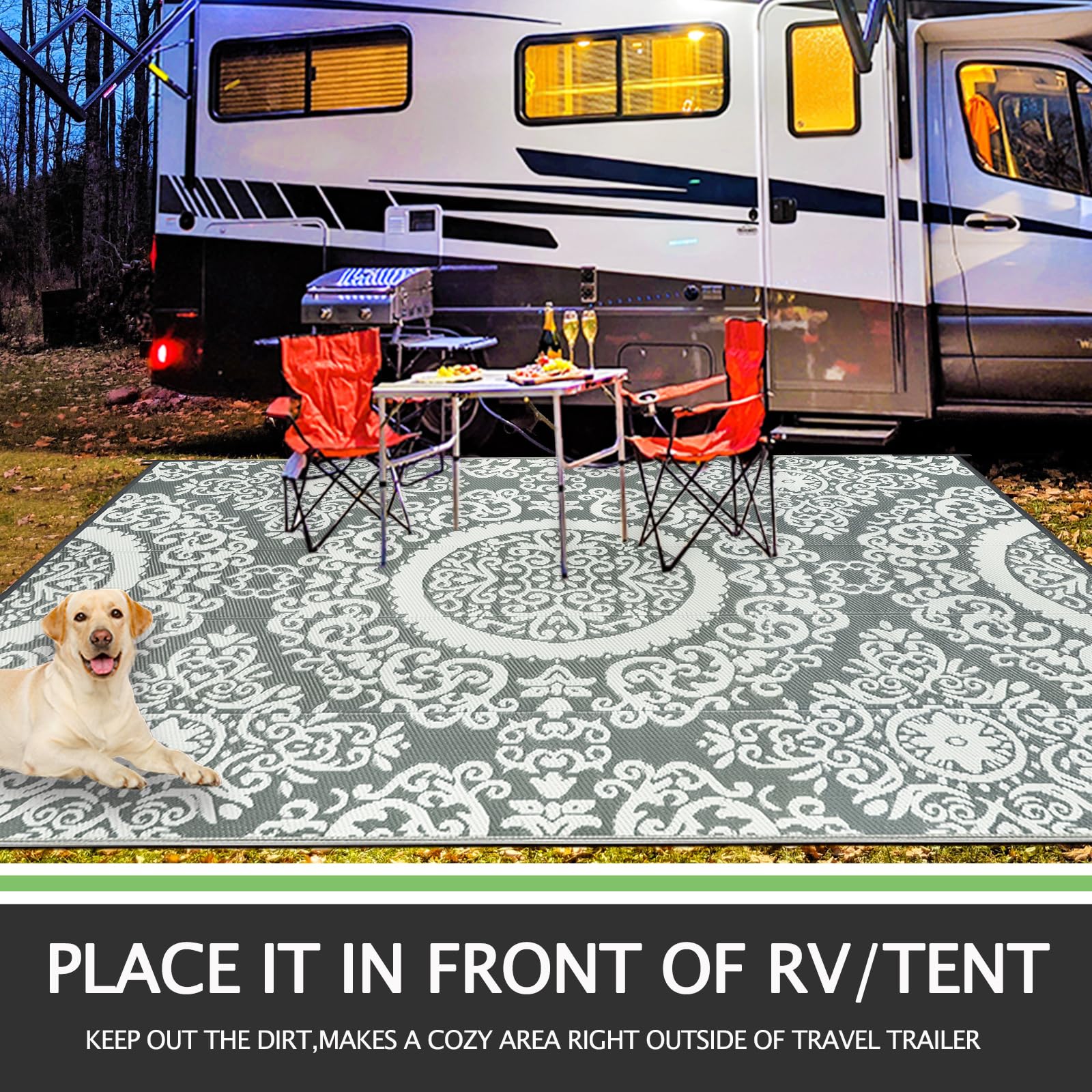 Capslpad Boho Floral 6'x9' Outdoor Rug for Patio Waterproof Reversible ...