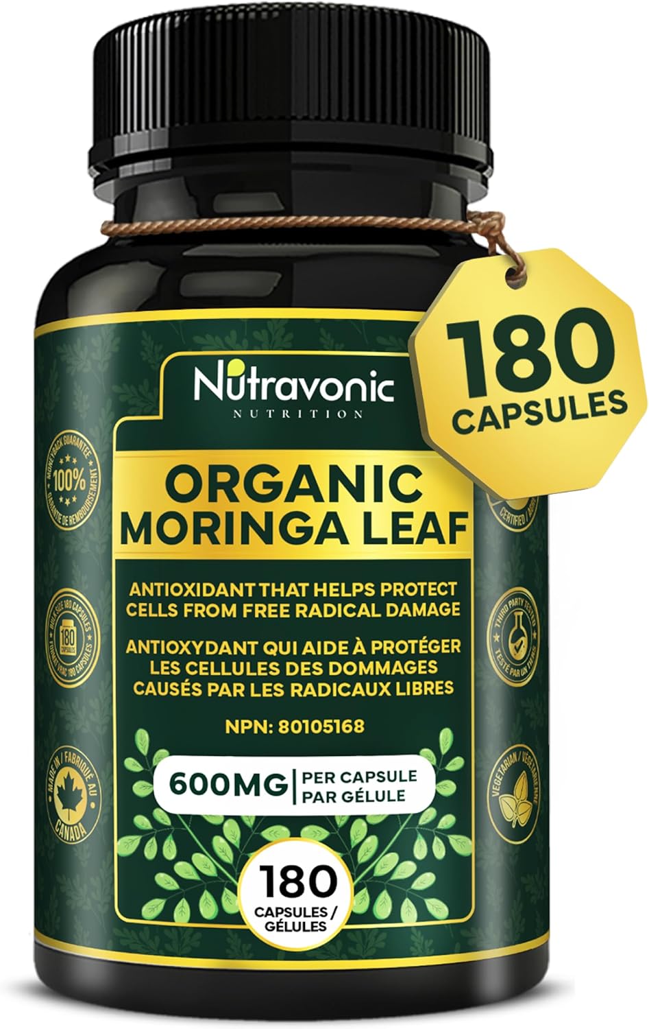 180 Organic Moringa Capsules – 1200mg High Potency (2x600mg) Moringa Leaf | Organic Moringa ...