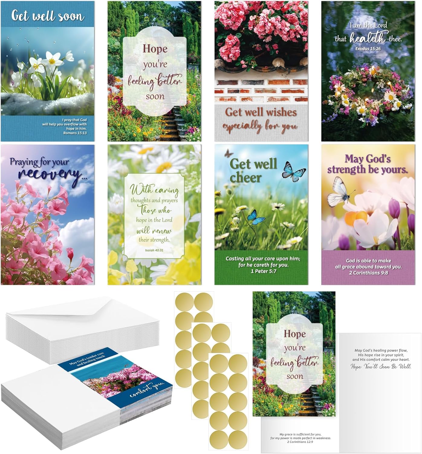 Amazon.com: Motiskyy 24 Pack Religious Get Well Cards with Scripture ...
