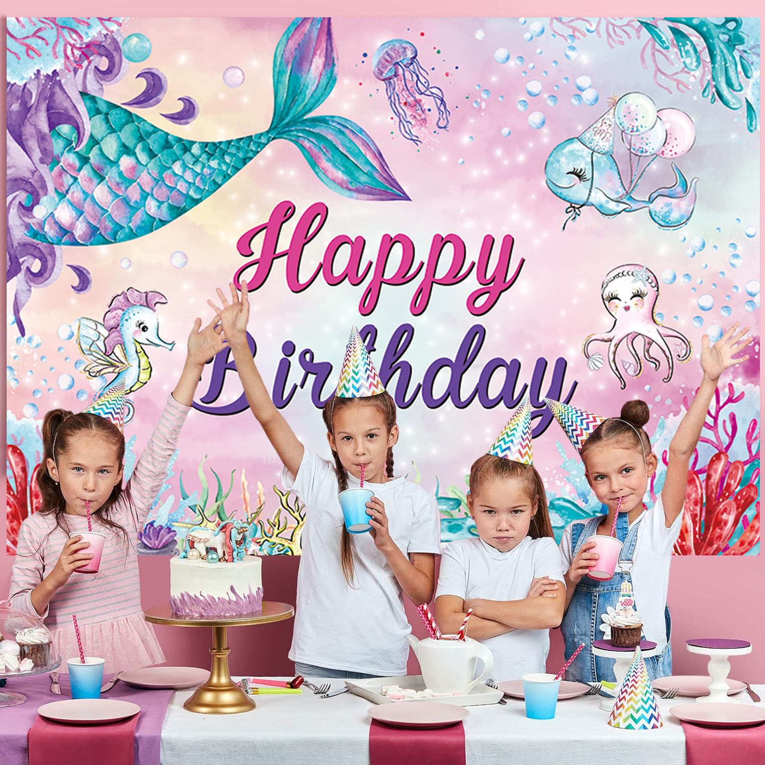 Little Mermaid Happy Birthday Banner Personalized Princess Happy