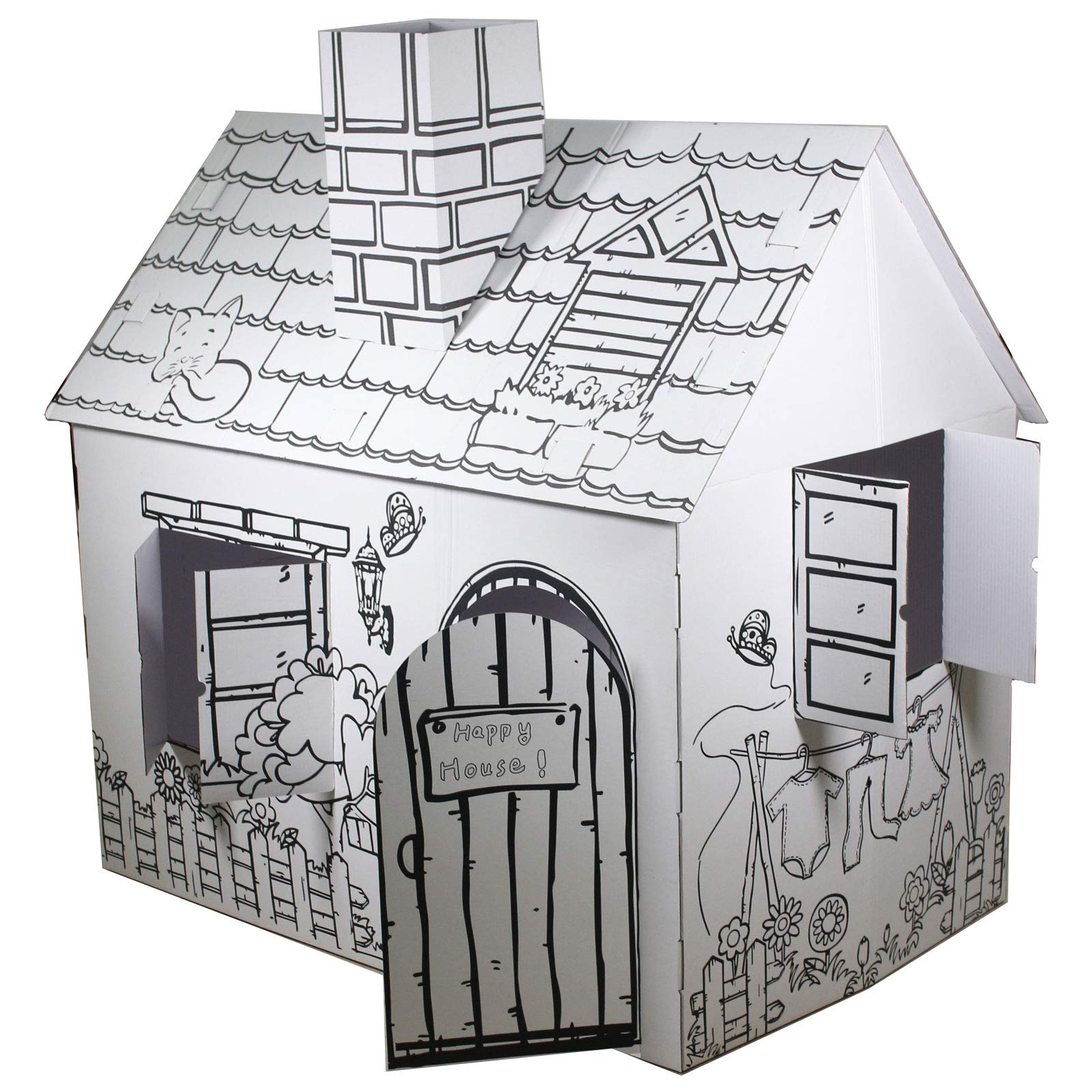 FUNTRESS Cardboard Playhouse for Kids to Color Funny Preschool Toy ...