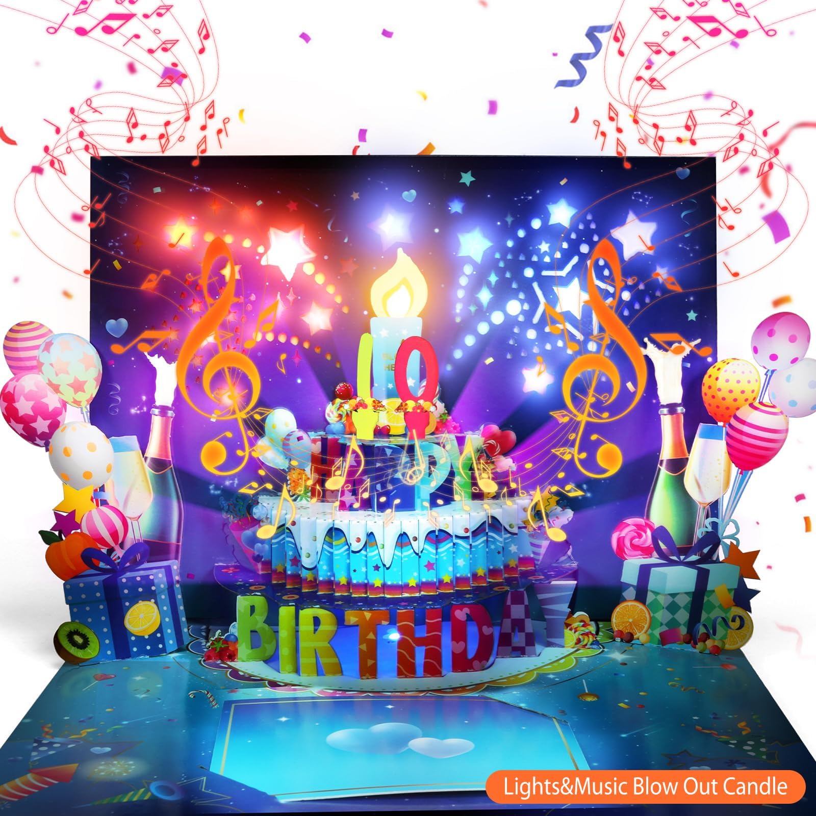 Tarjeta de cumpleaños musical 3D con vela de luz LED soplable, DIY 0-9 ...