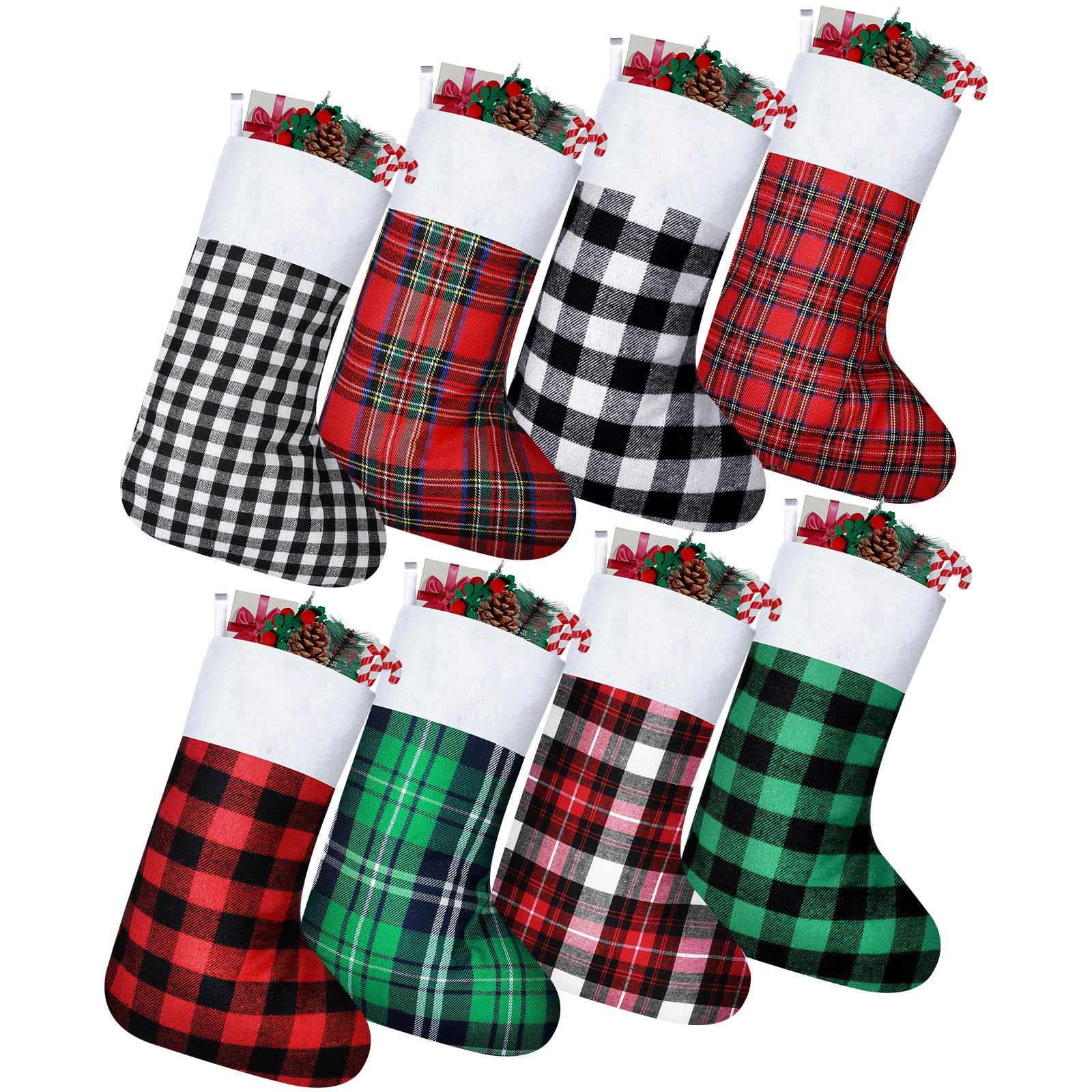 Amazon.com: Tatuo 8 Pieces Christmas Stockings Buffalo Plaid Stocking ...