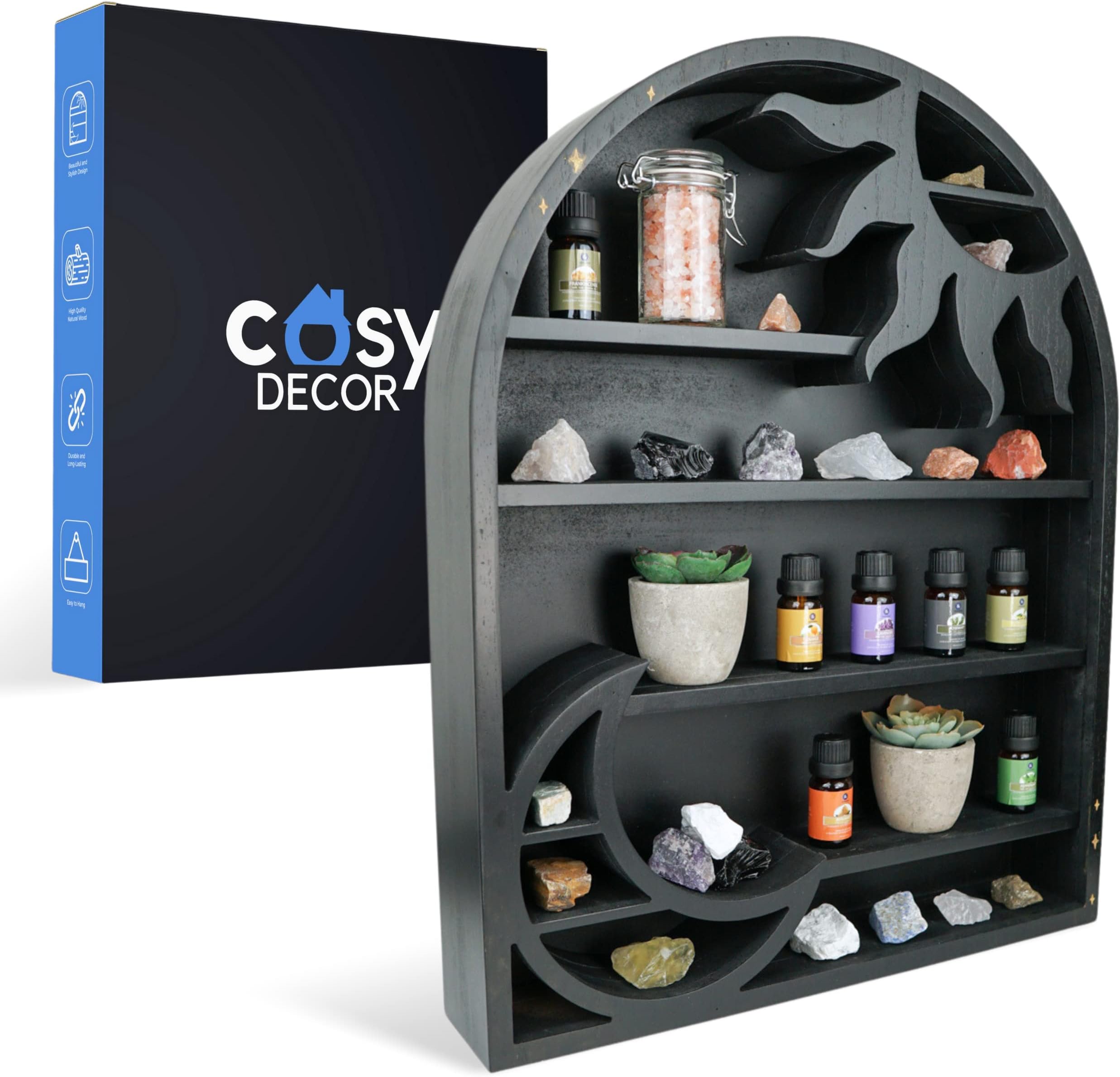 Amazon.com: Crystal Shelf Display Crescent Moon Rack Witchy Crystal ...